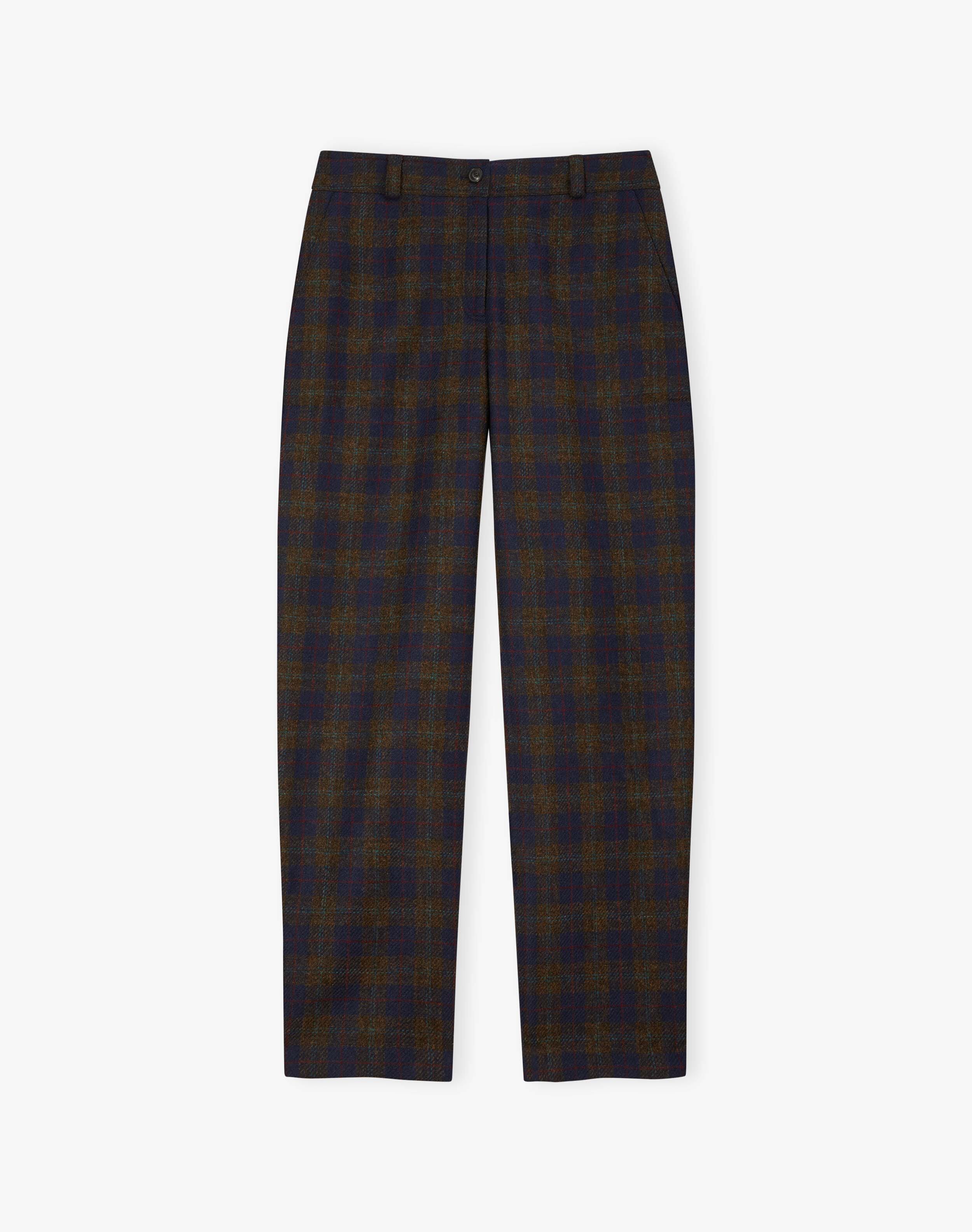 Navy Check Wool Trousers | Women's Trousers | Brora Sale