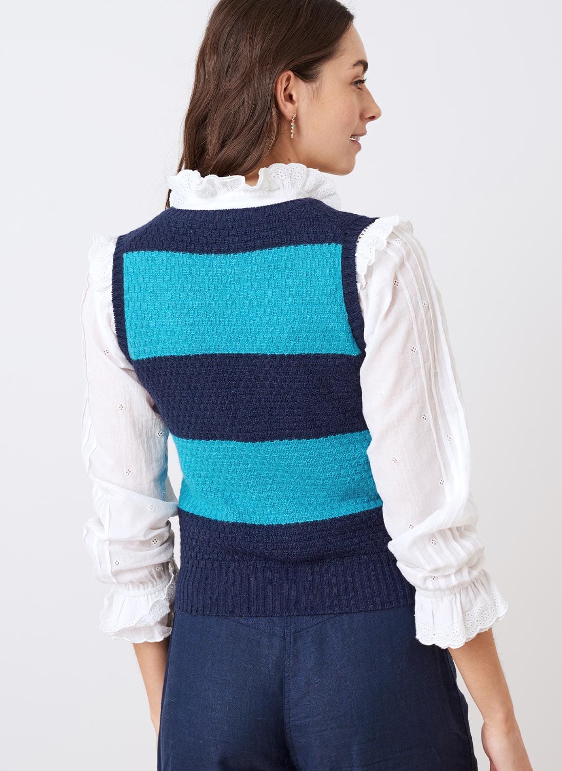 Navy & Turquoise Cashmere Stripy Tank | Tanks & Vests | Brora