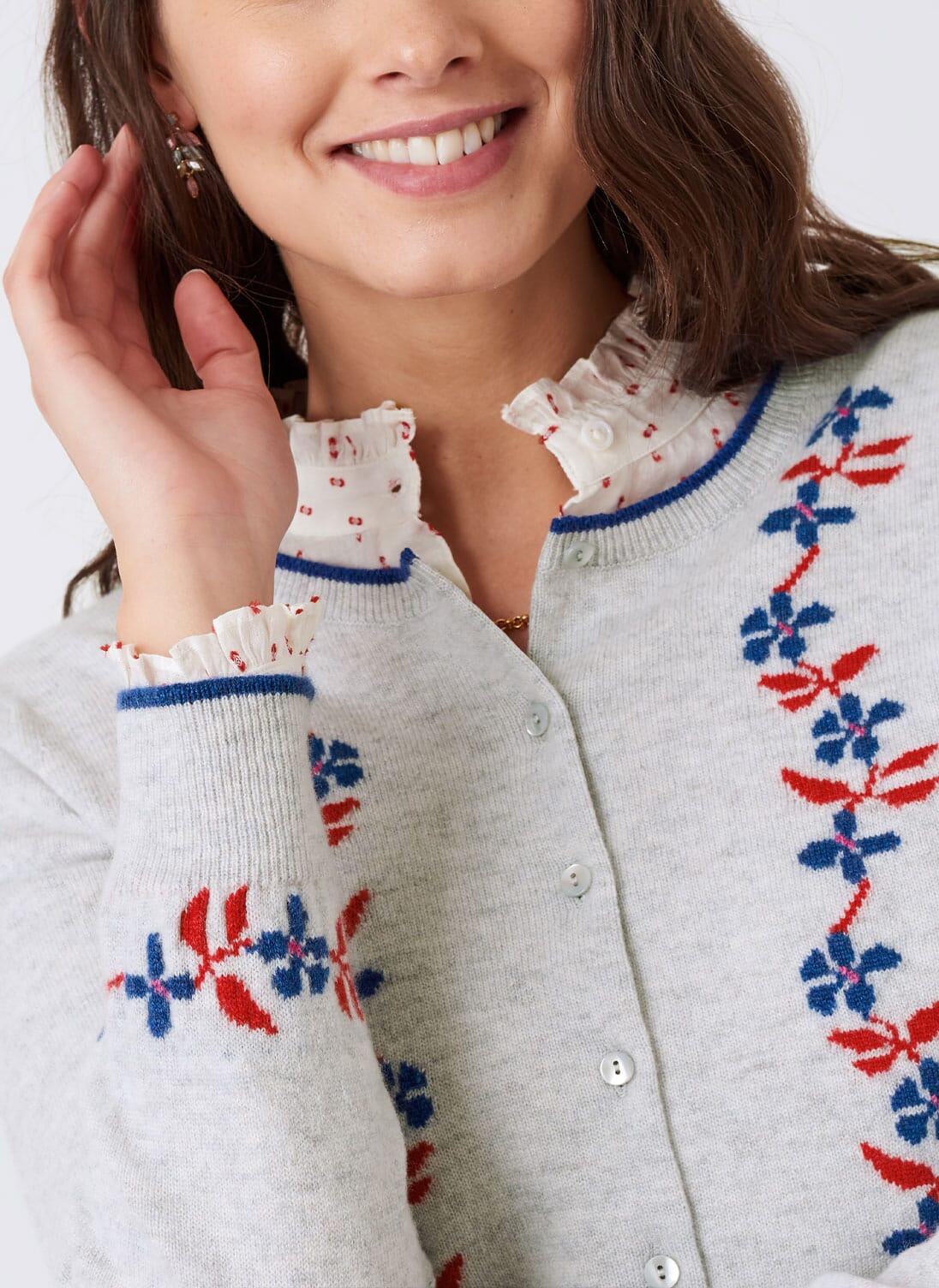 Pearl Cashmere Folk Flower Cardigan | Women's Cardigans | Brora