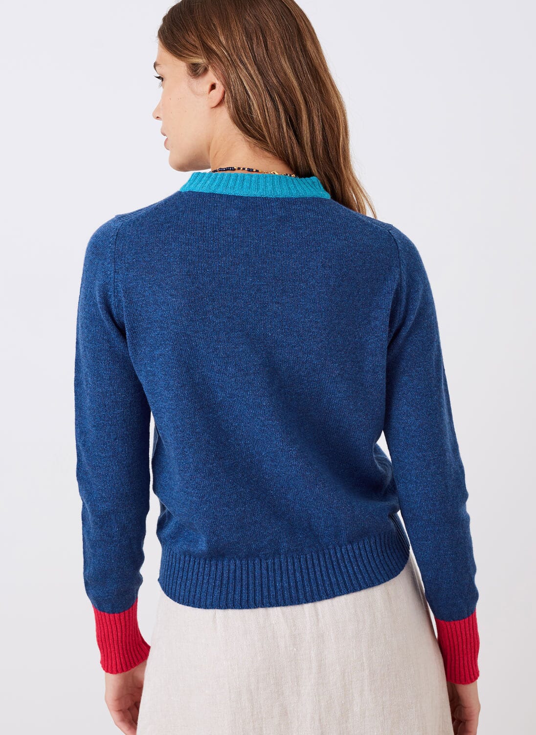 Sapphire Cashmere Colour Block Jumper | Jumpers | Brora