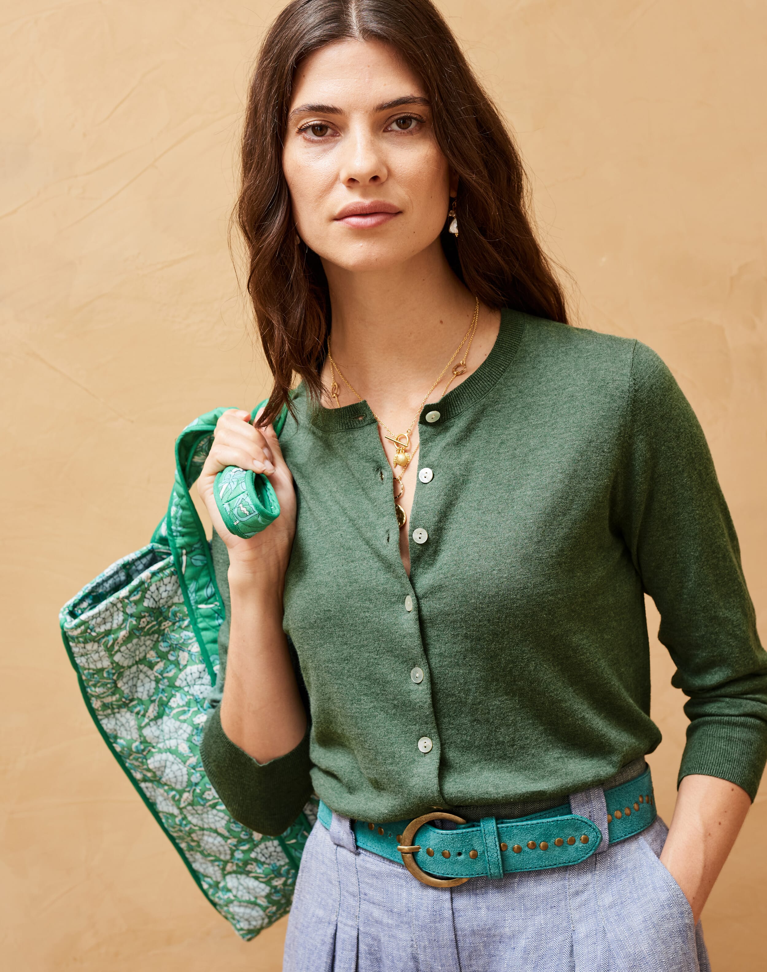 Olive Green Cotton Knit Cardigan | Women's Cardigans | Brora Fashion