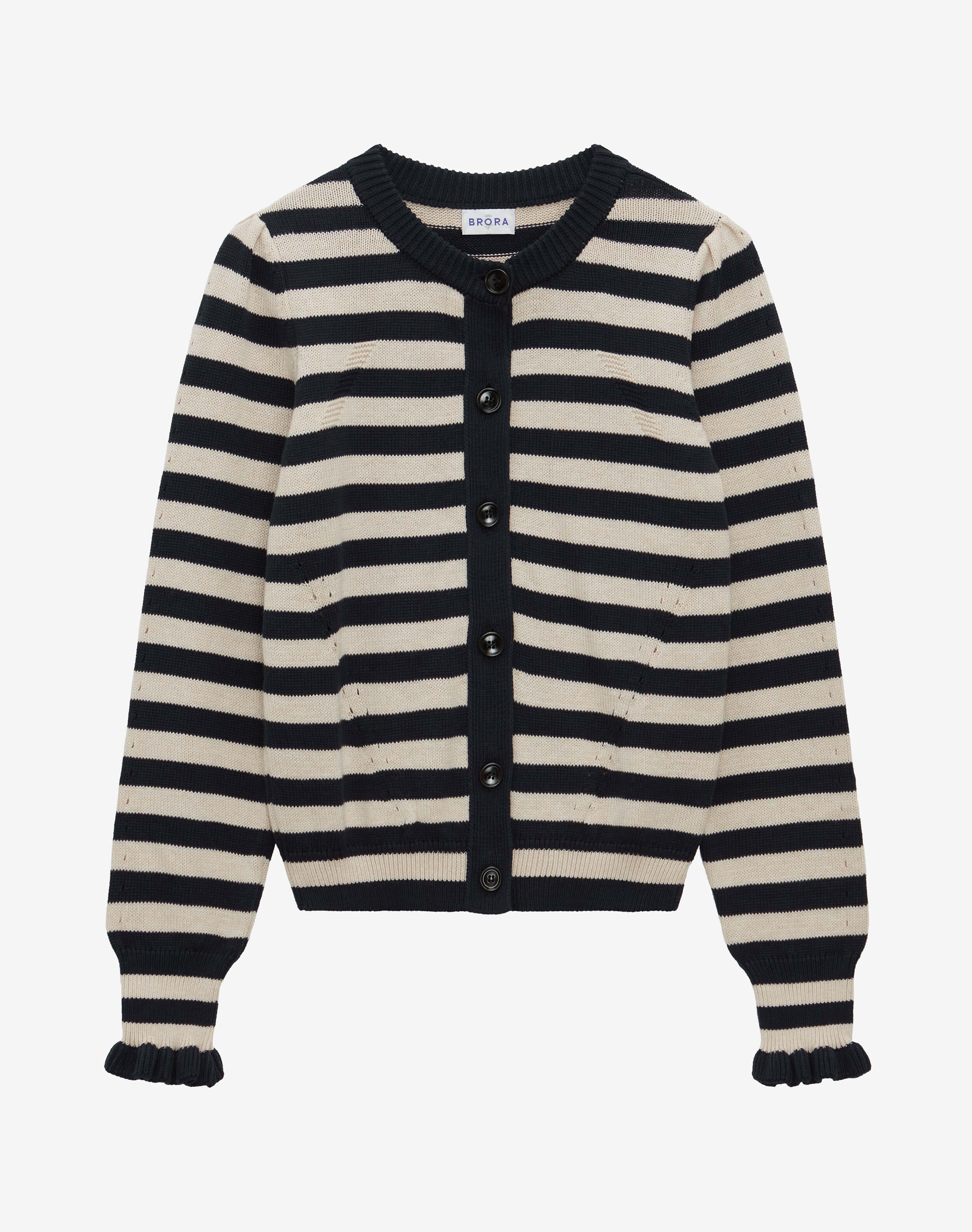 Navy Cotton Stripe Cardigan | Women's Cardigans | Brora Fashion