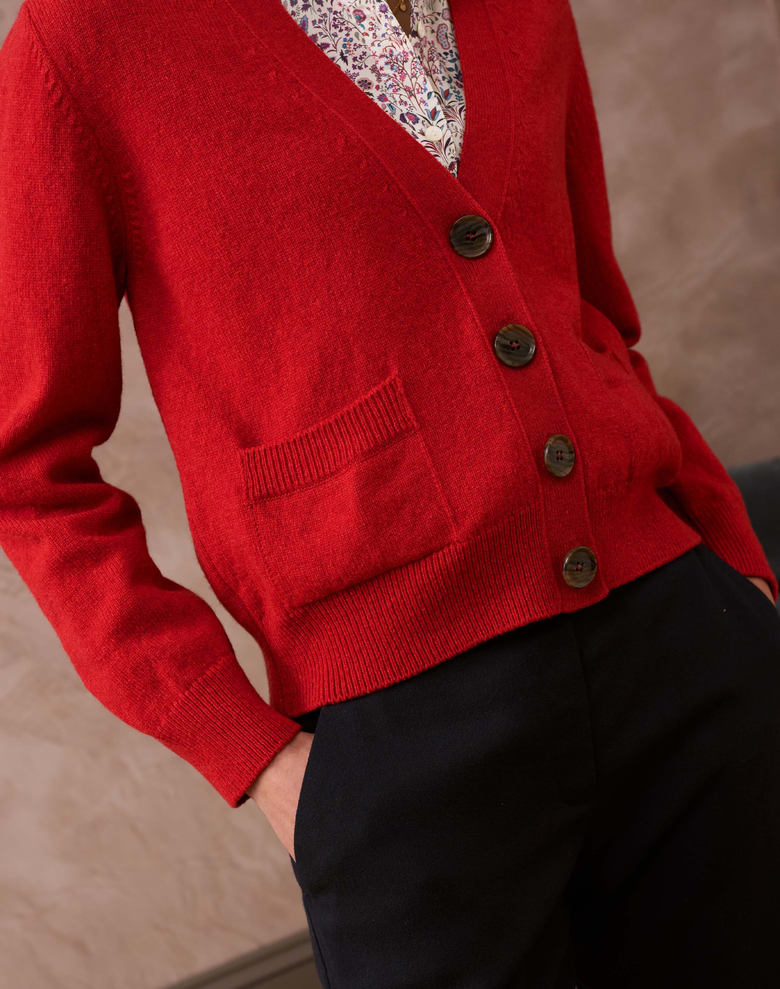 Red Lambswool Pocket Cardigan | Women's Cardigans | Brora Sale