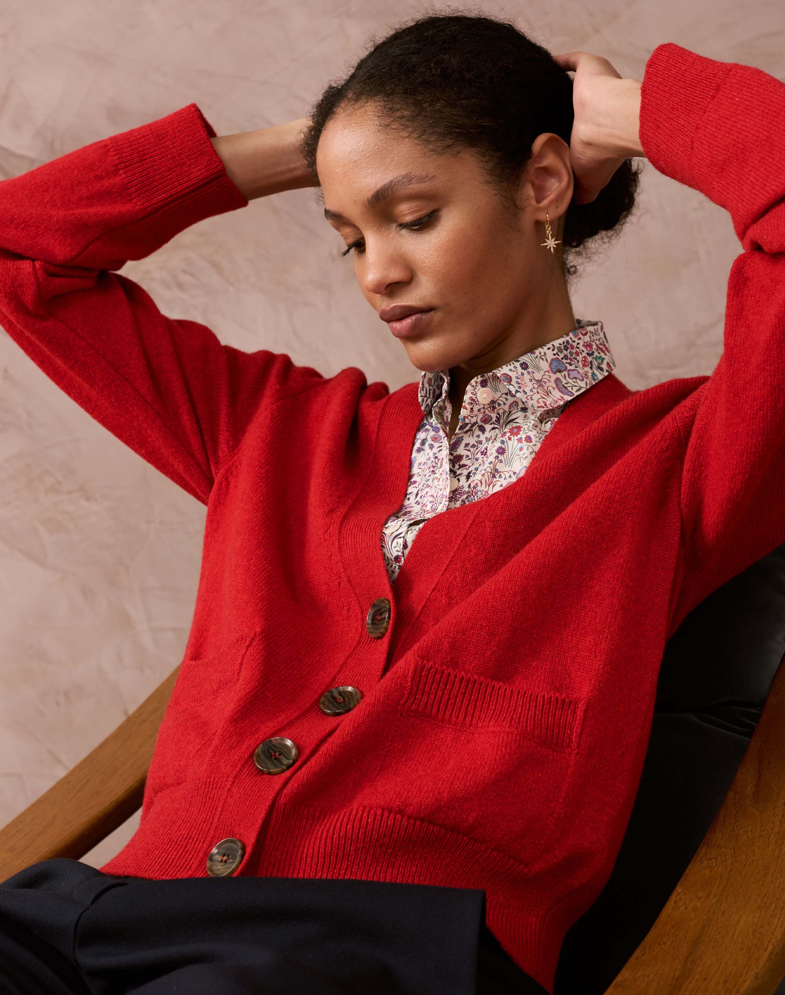 Red Lambswool Pocket Cardigan | Women's Cardigans | Brora Sale