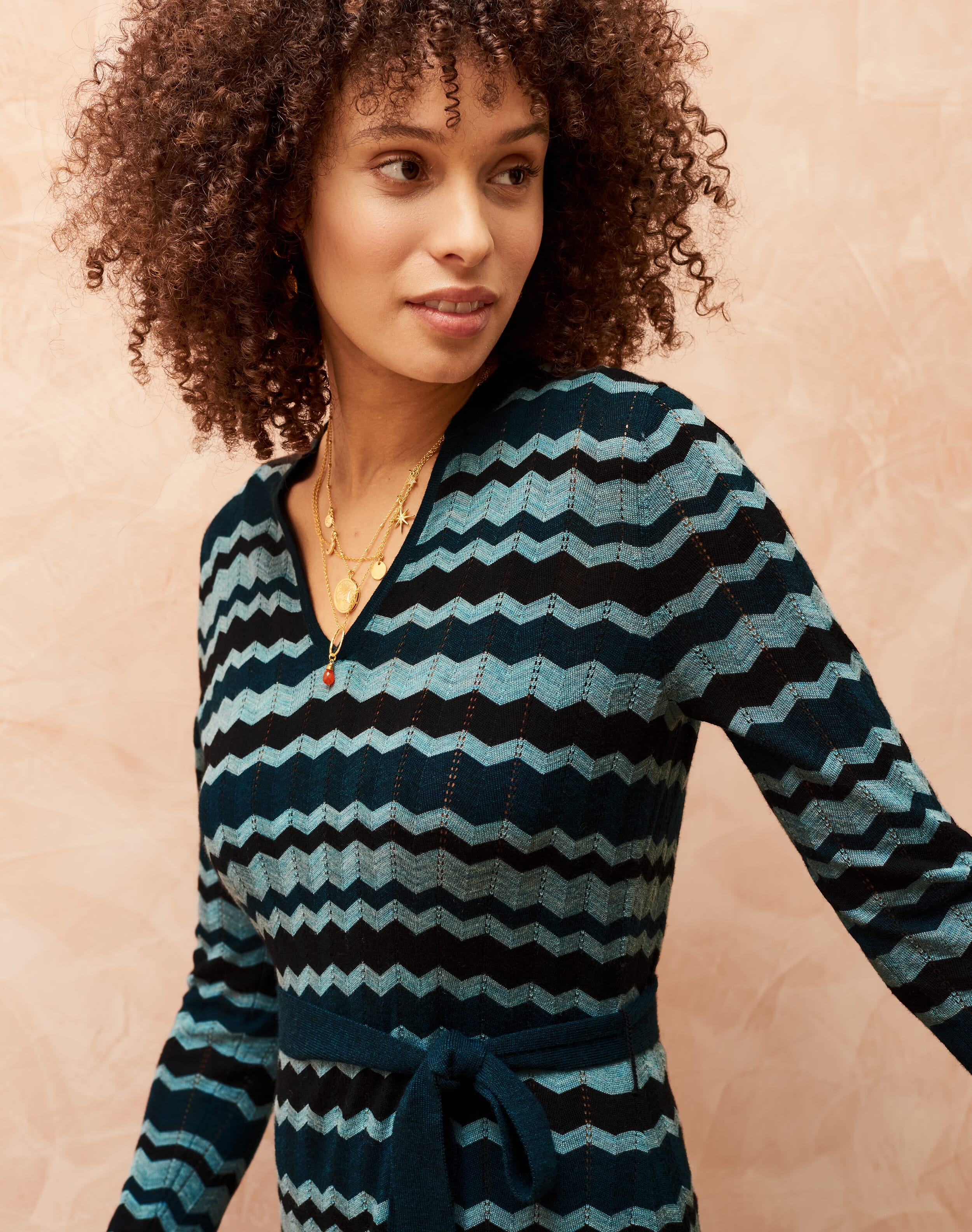 Merino Wave Knit Dress in Ivy & Sea Holly | Womenswear | Brora