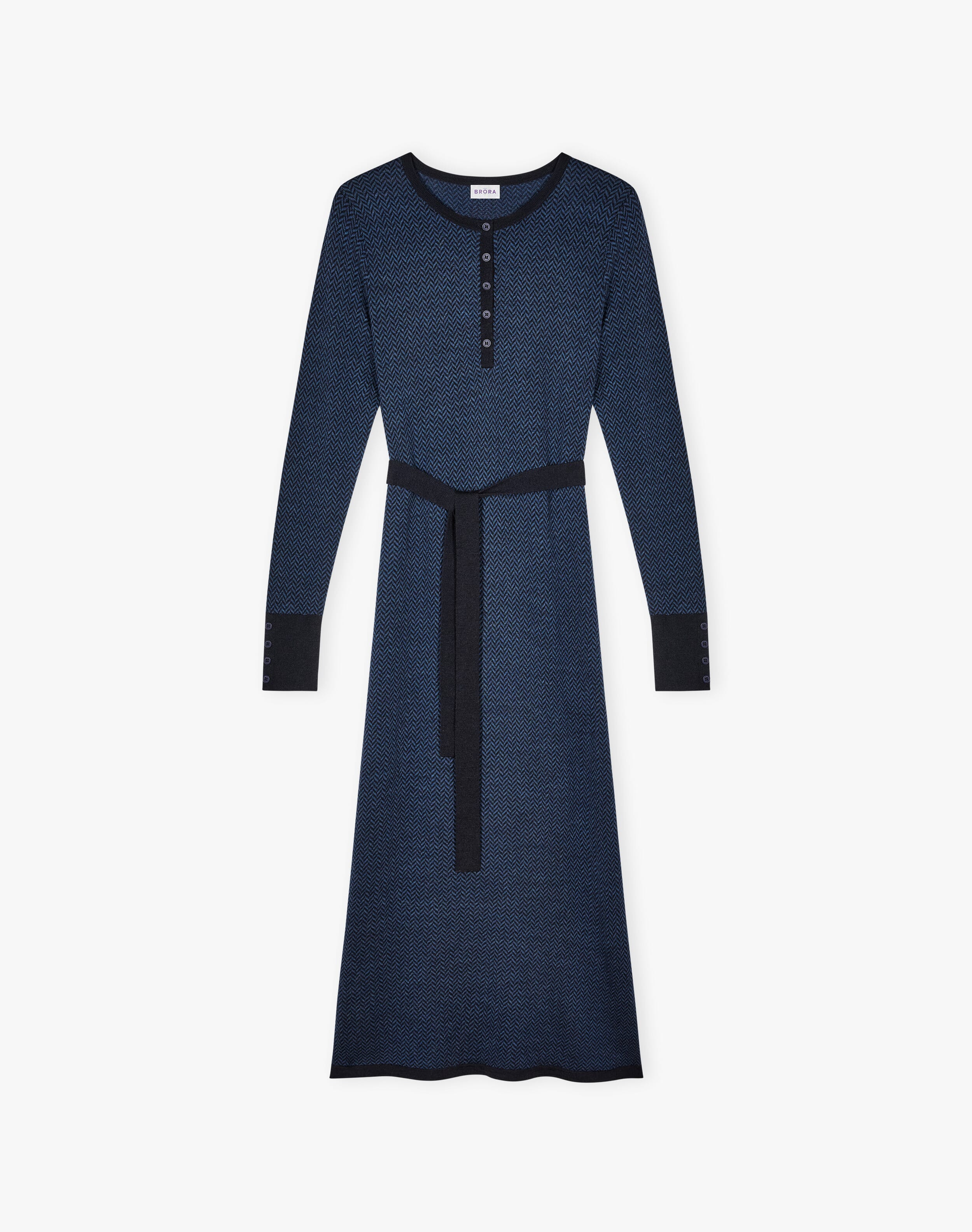Women's Navy Merino Herringbone Knit Dress | Brora Sale