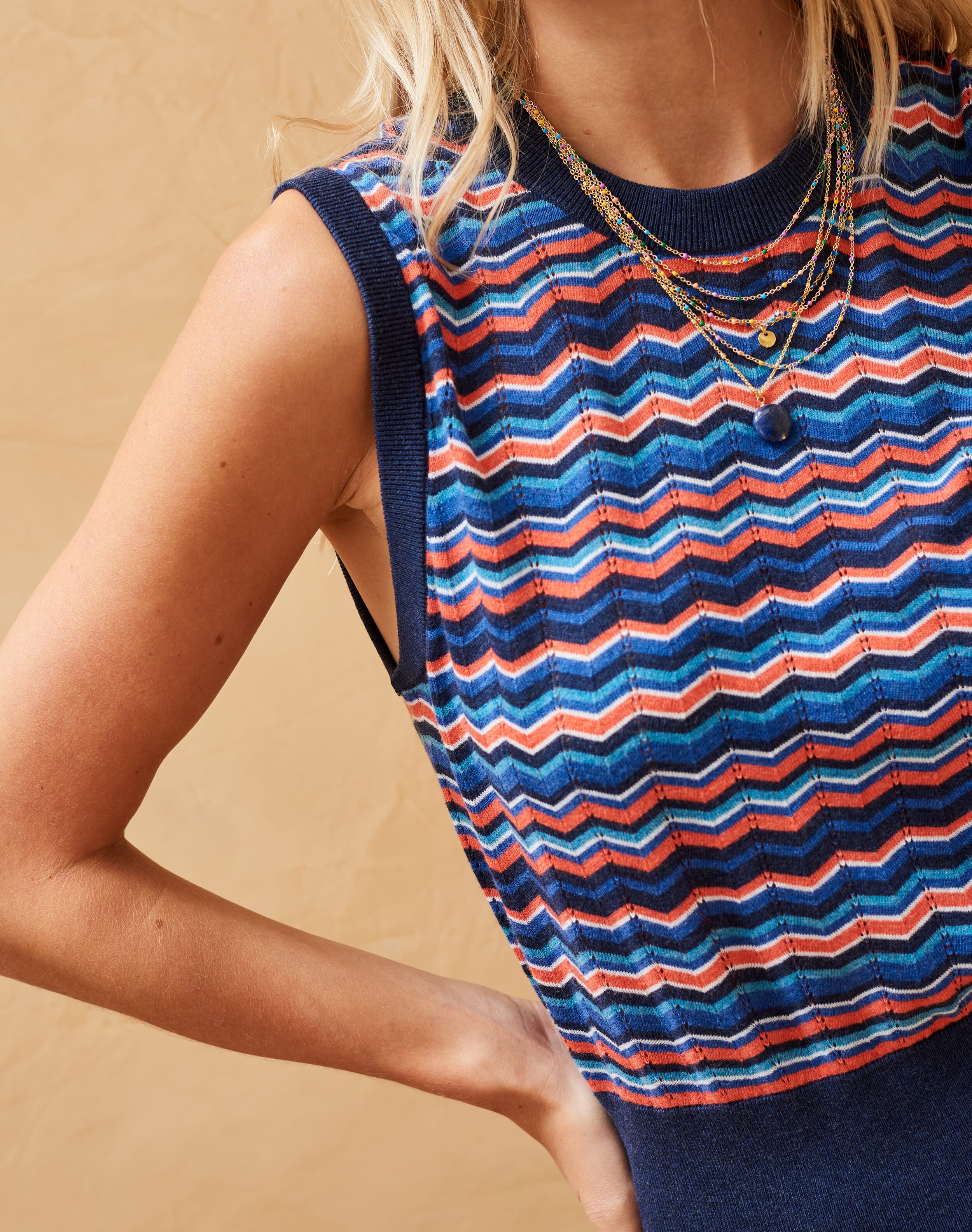 Navy Cotton Wave Knit Tank | Women's Tanks | Brora Fashion