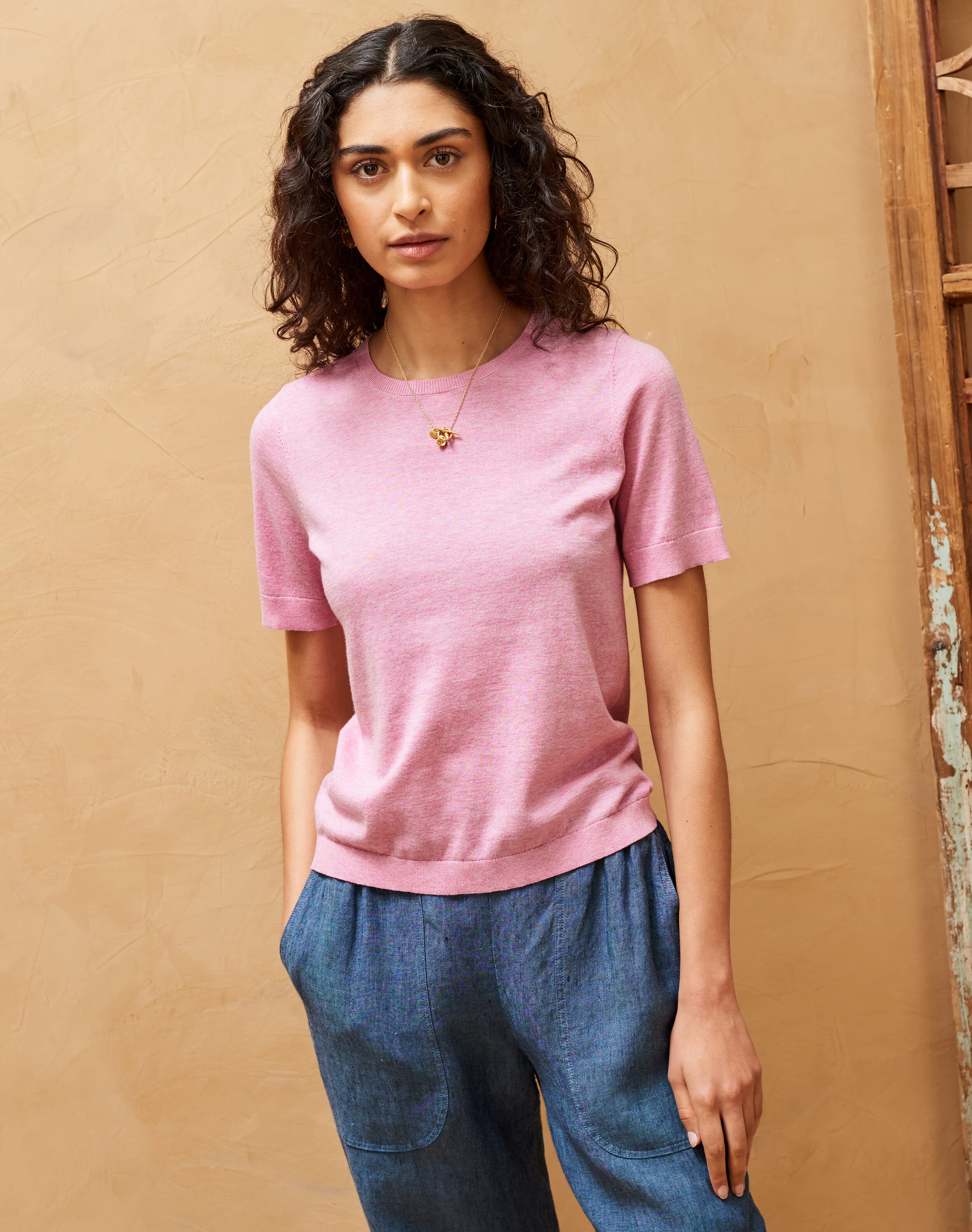Pink Cotton Knit Classic T-Shirt | Women's Shirts | Brora Fashion