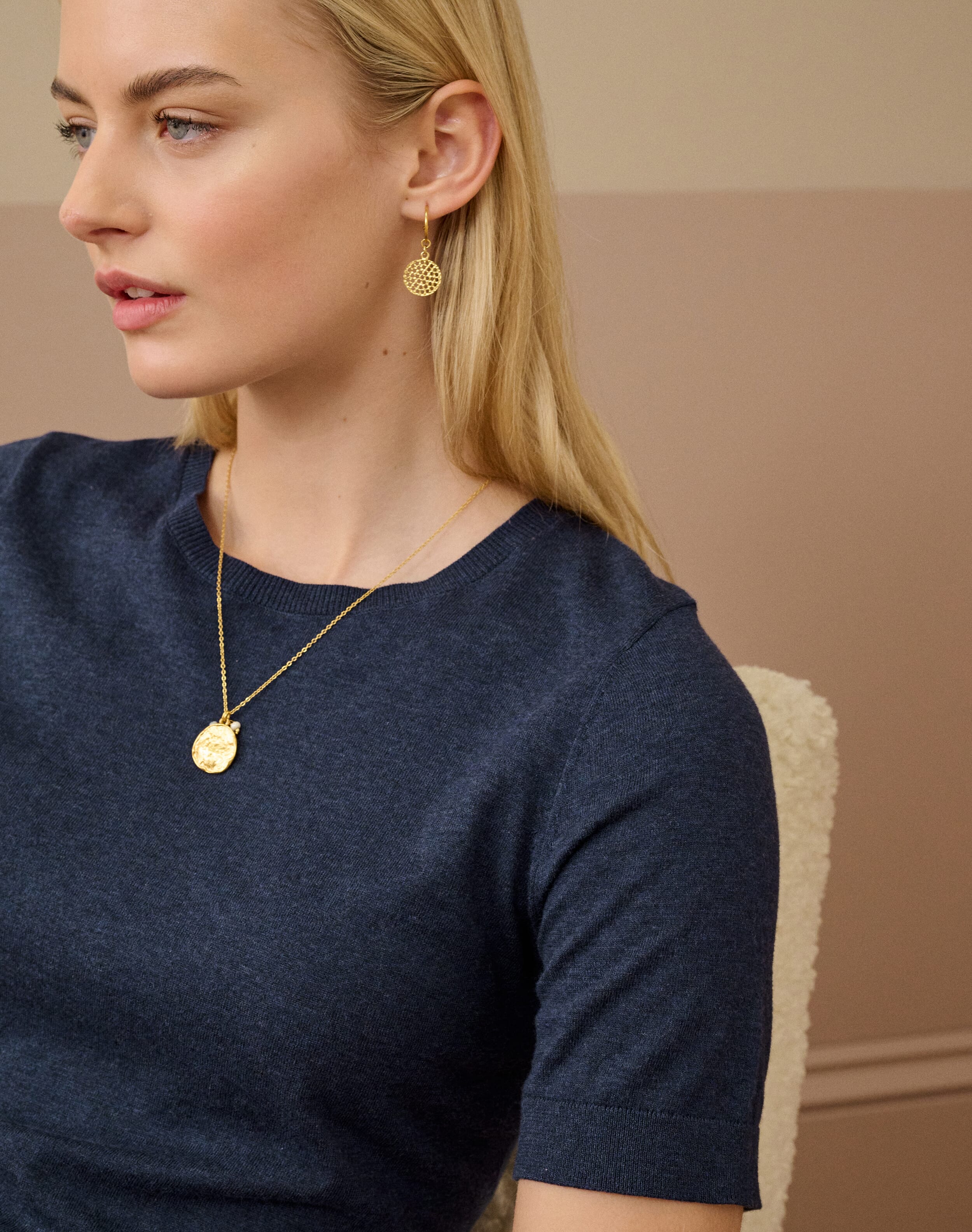 Cotton Knit Classic T-Shirt in Navy | Womenswear | Brora