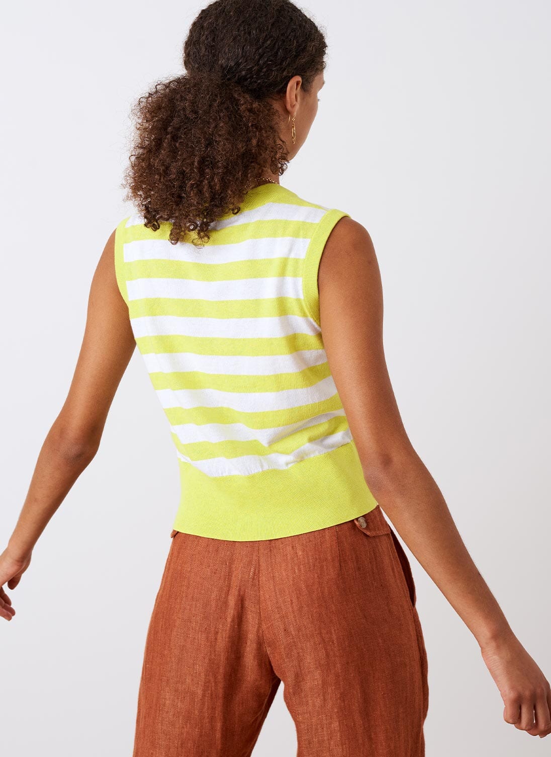 Lemon & White Cotton Knit Stripy Tank | Women's Tanks | Brora