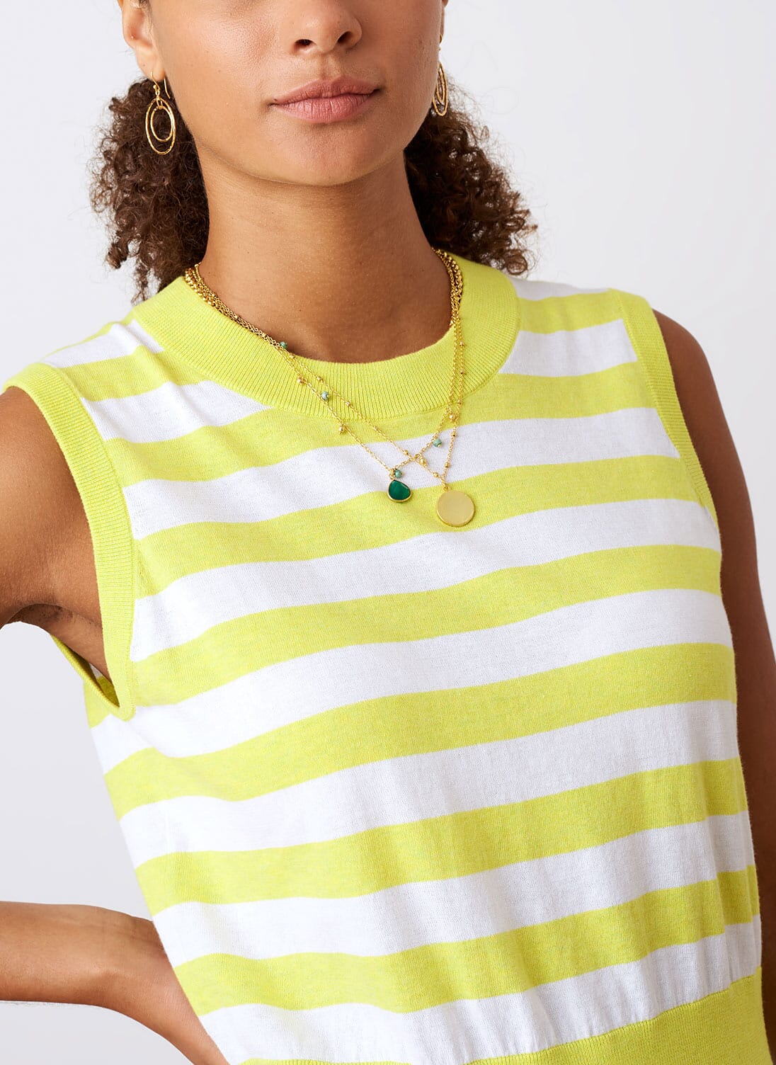 Lemon & White Cotton Knit Stripy Tank | Women's Tanks | Brora
