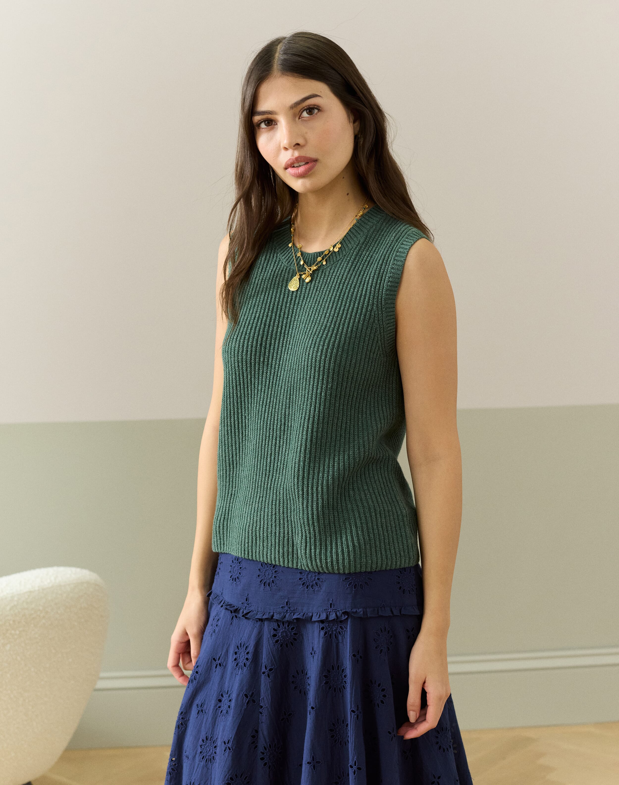 Cotton Knit Ribbed Tank in Olive | Women's Tanks | Brora