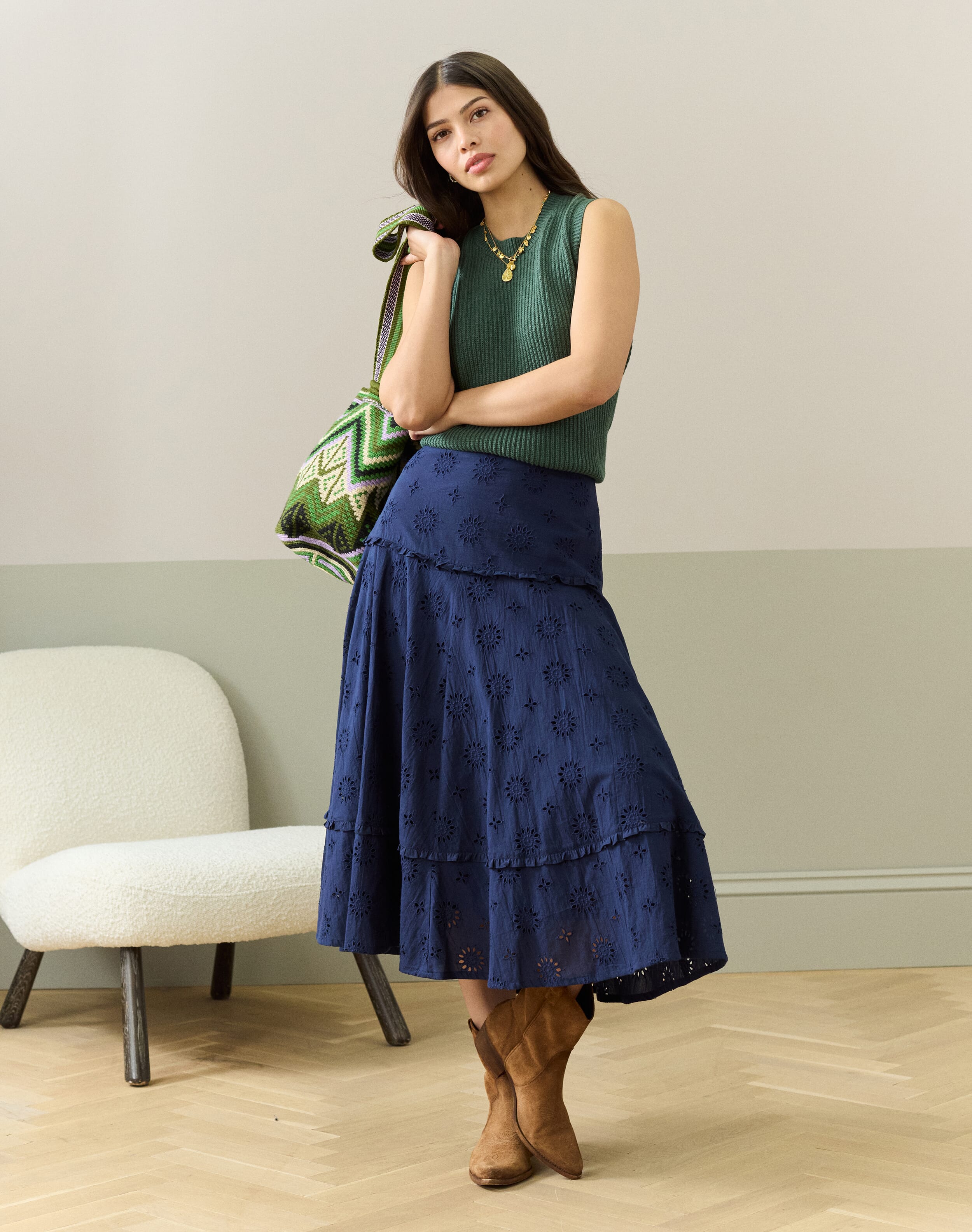 Cotton Knit Ribbed Tank in Olive | Women's Tanks | Brora