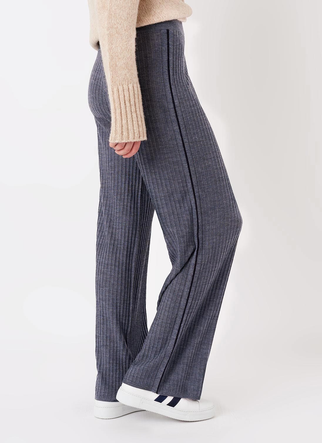 Pewter Merino Ribbed Pull On Trousers | Loungewear | Brora