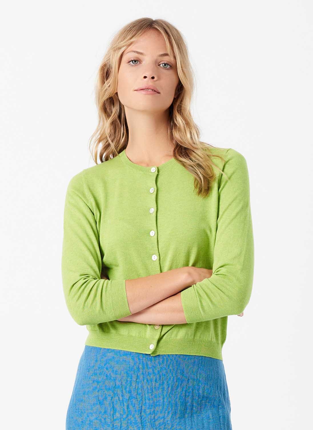 Lime Cotton Knit Cardigan| Women's Cardigans | Brora