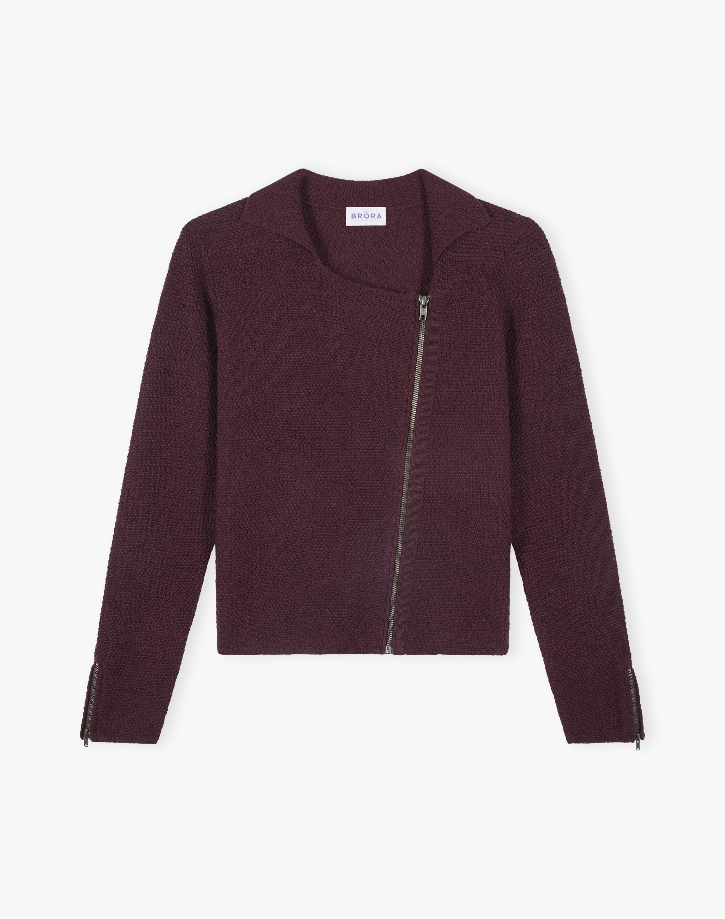 Merino Biker Jacket in Damson | Brora Clearance