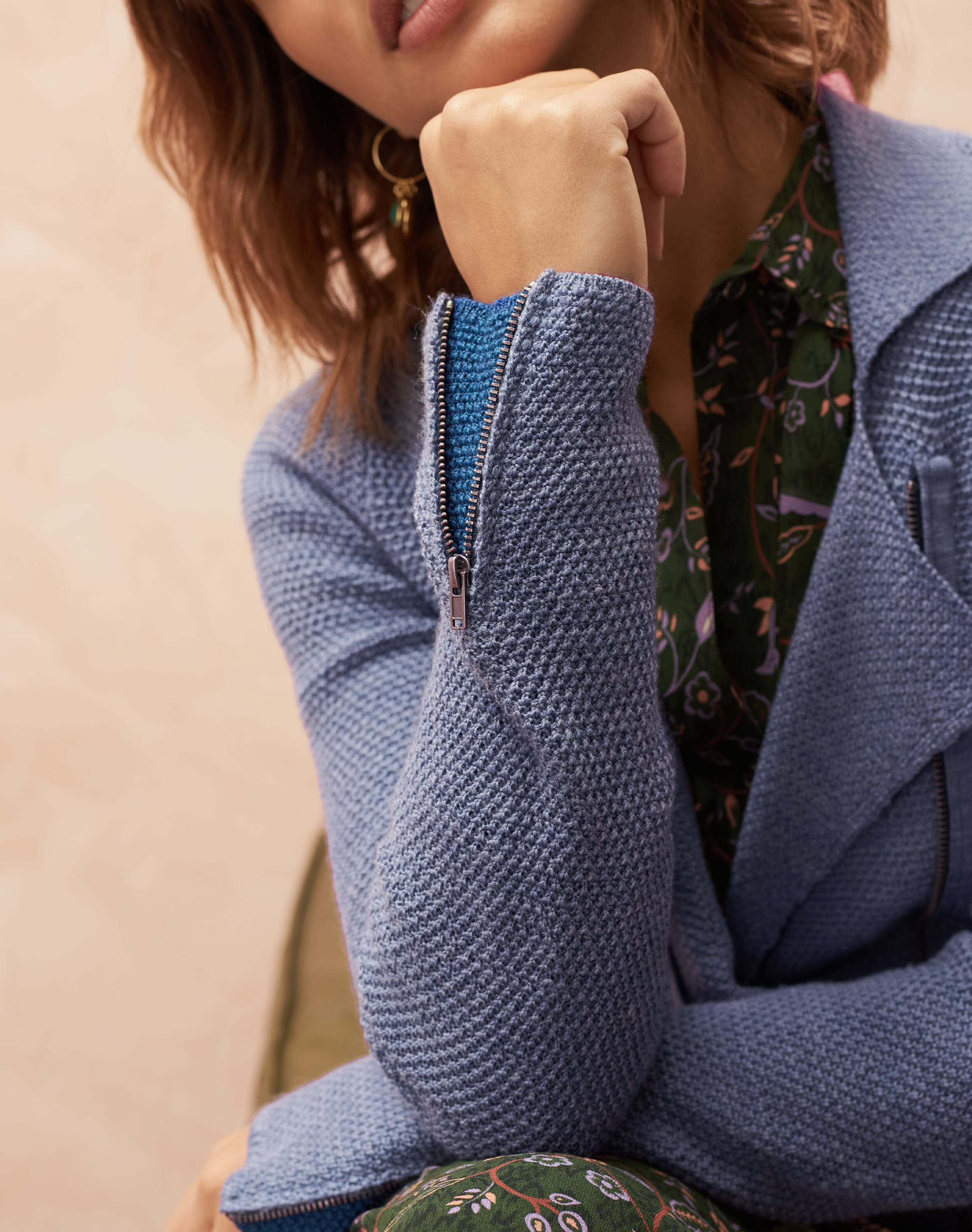 Merino Biker Jacket in Iris | Lightweight Knitwear | Brora