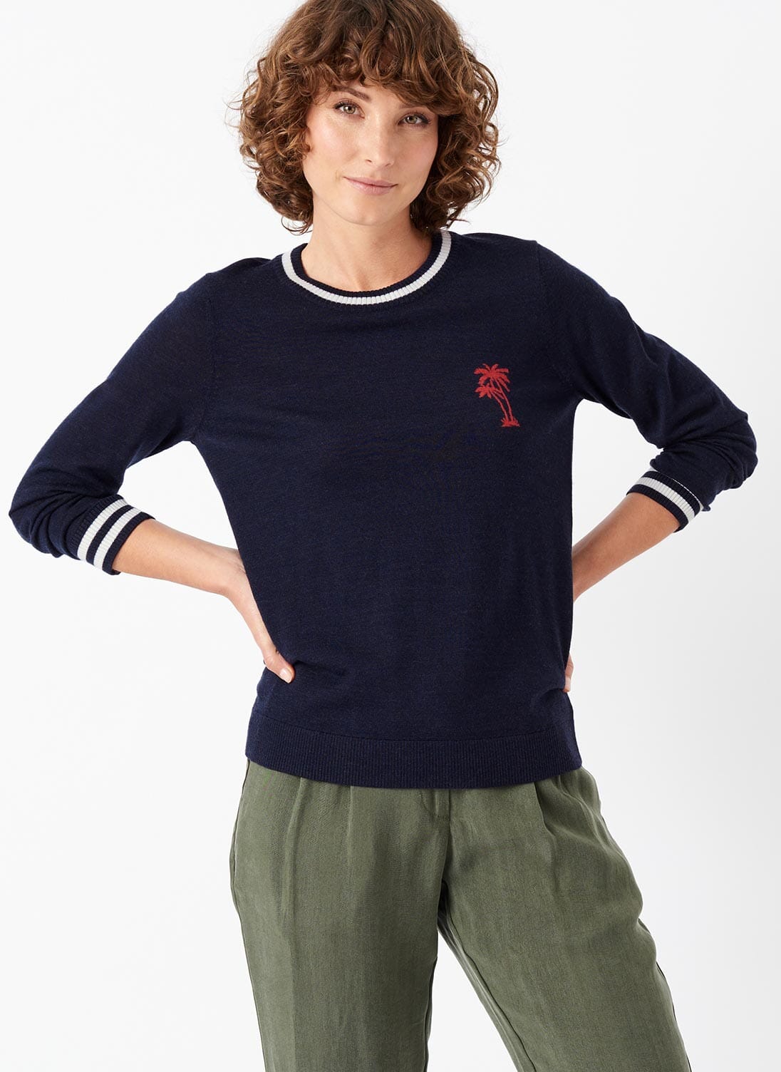 Merino Palm Tree Jumper in Ink | Women's Jumpers | Brora