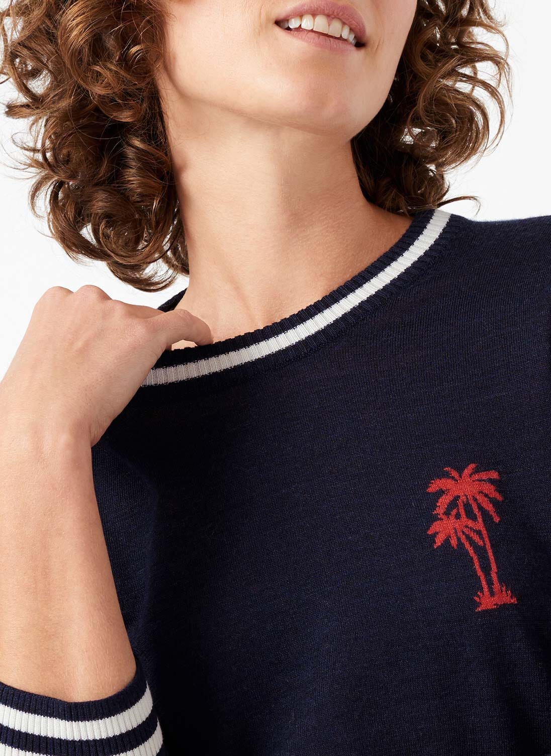 Merino Palm Tree Jumper in Ink | Women's Jumpers | Brora