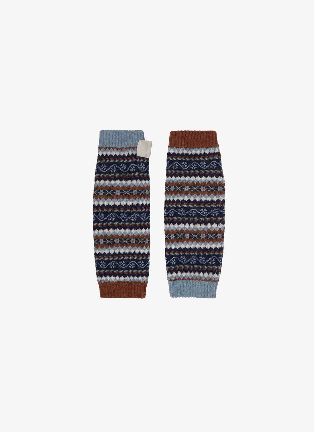 Rust & mist Cashmere Fair Isle Wristwarmers | Brora