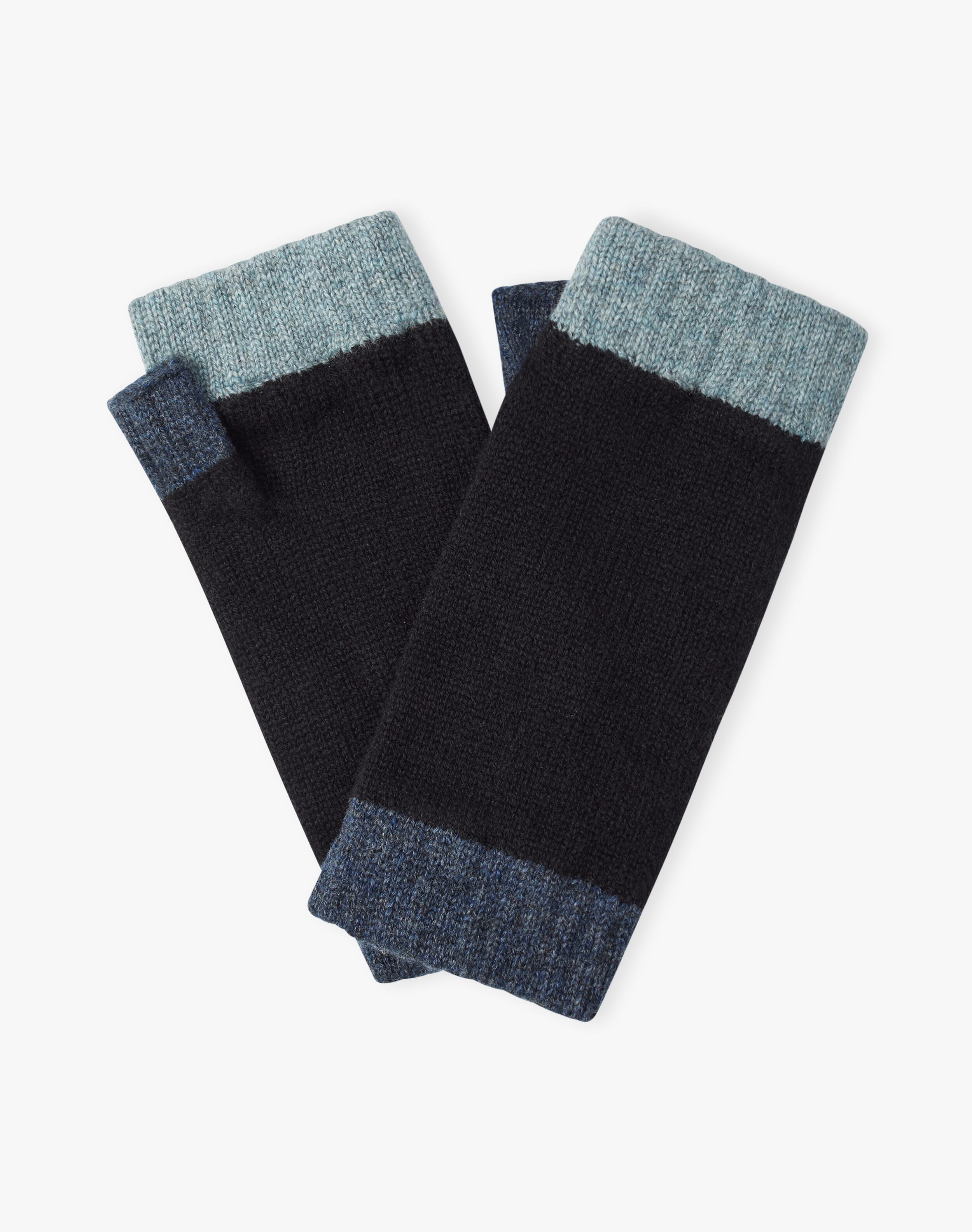 Black Cashmere Colour Block Wristwarmers | Gloves | Brora