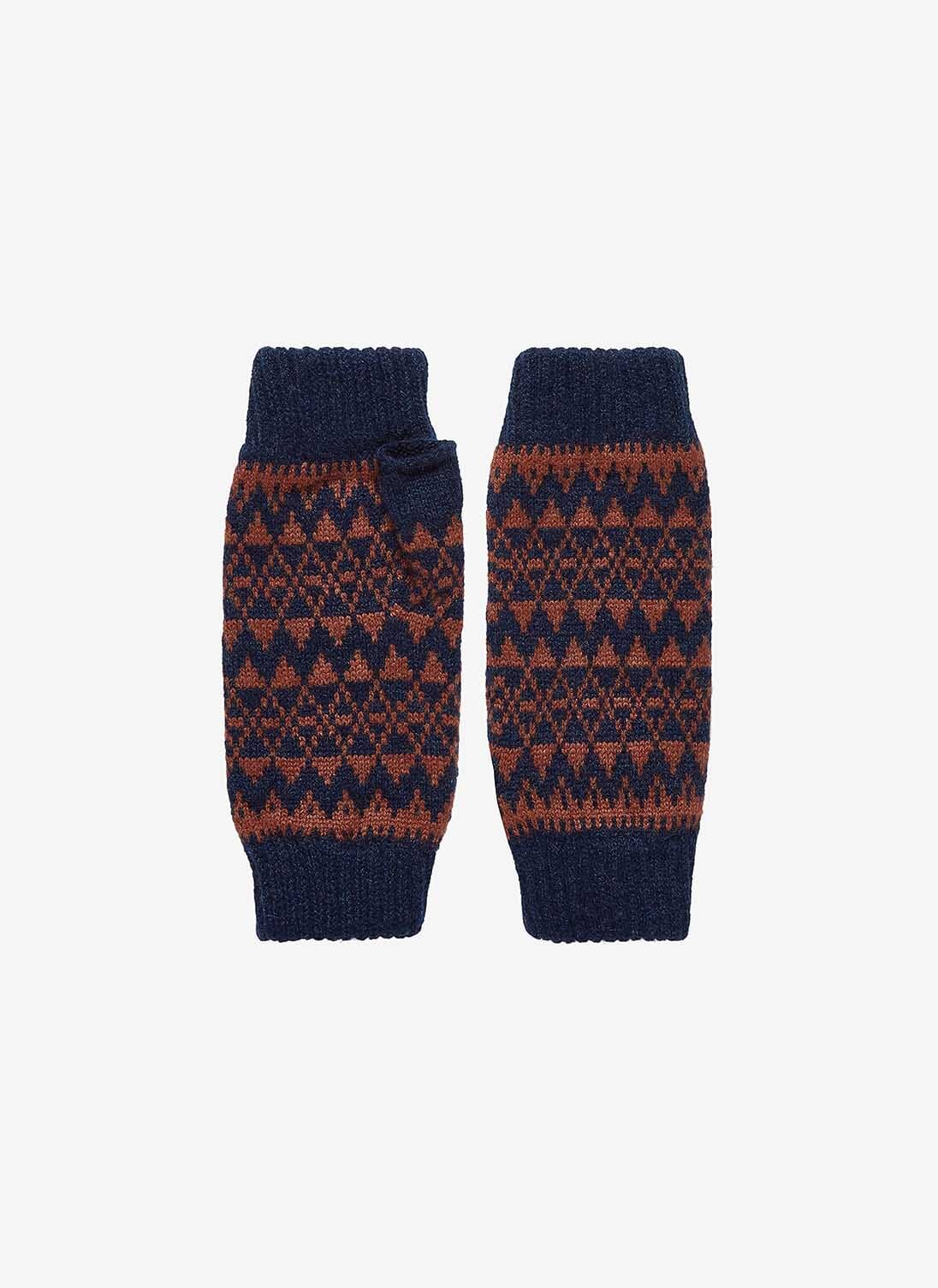 French navy & rust Cashmere Fair Isle Wristwarmers | Brora