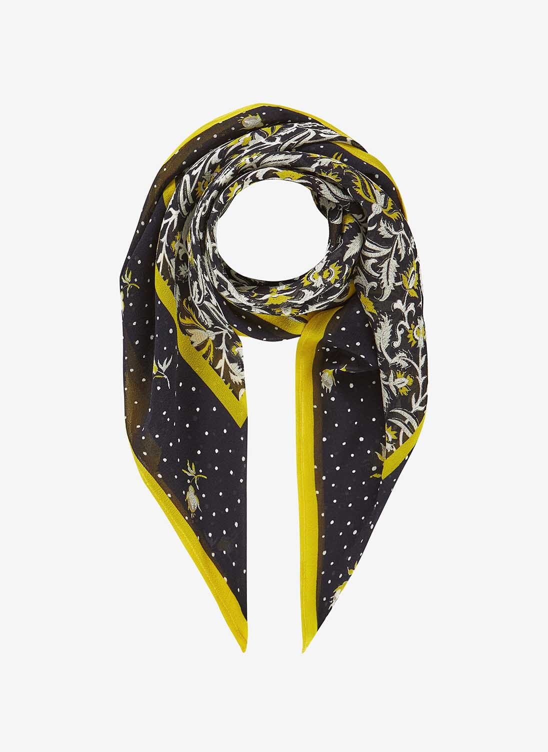 Midnight & Turmeric Silk Patchwork Square | Scarves | Brora