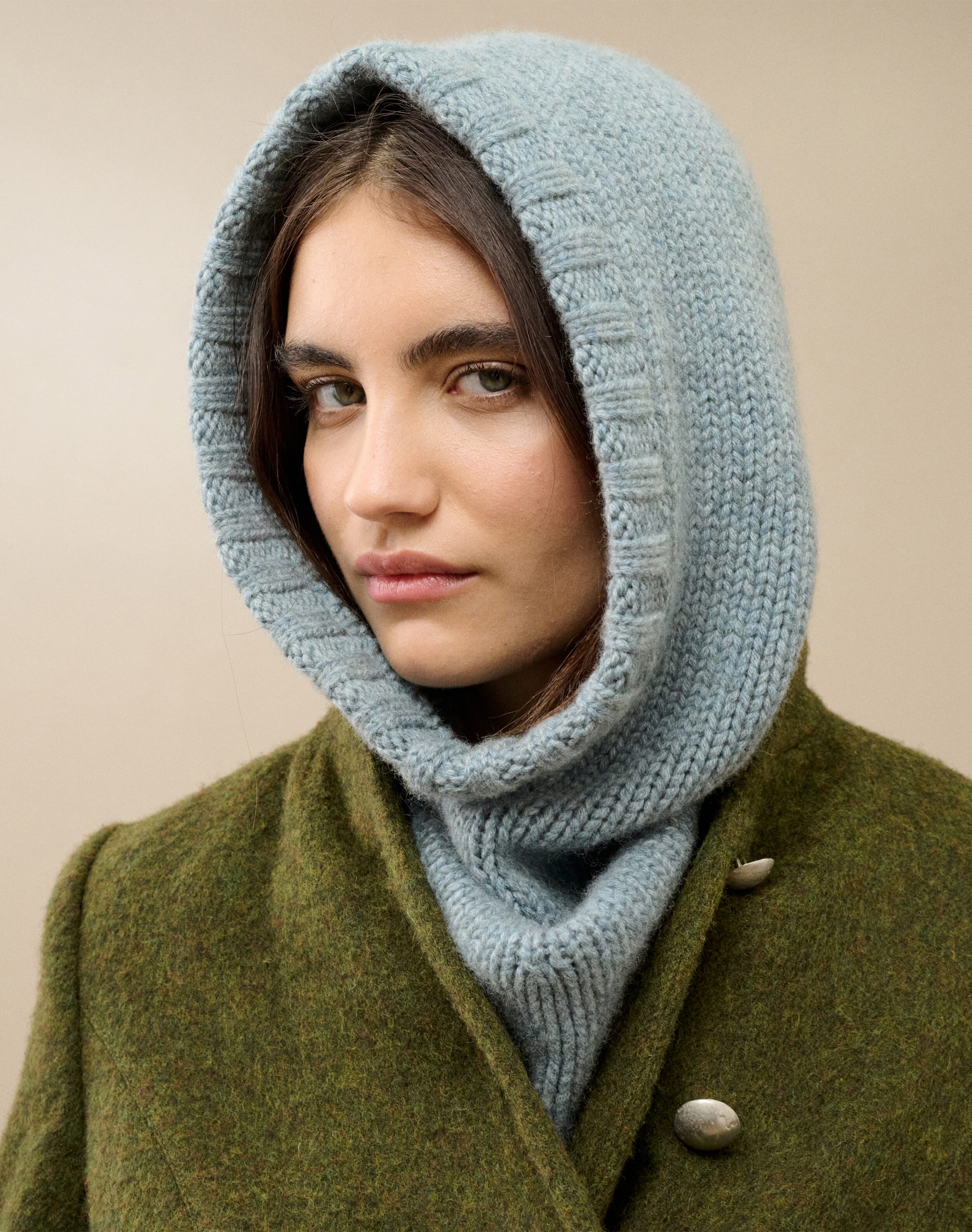 Cashmere Luxe Knit Hooded Snood in Mercury | Brora Offers