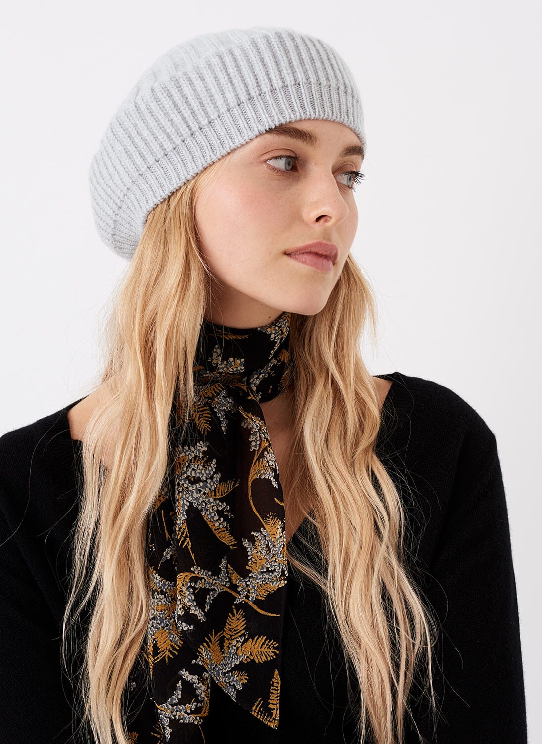 Pearl Cashmere Ribbed Beret | Cashmere Berets | Brora