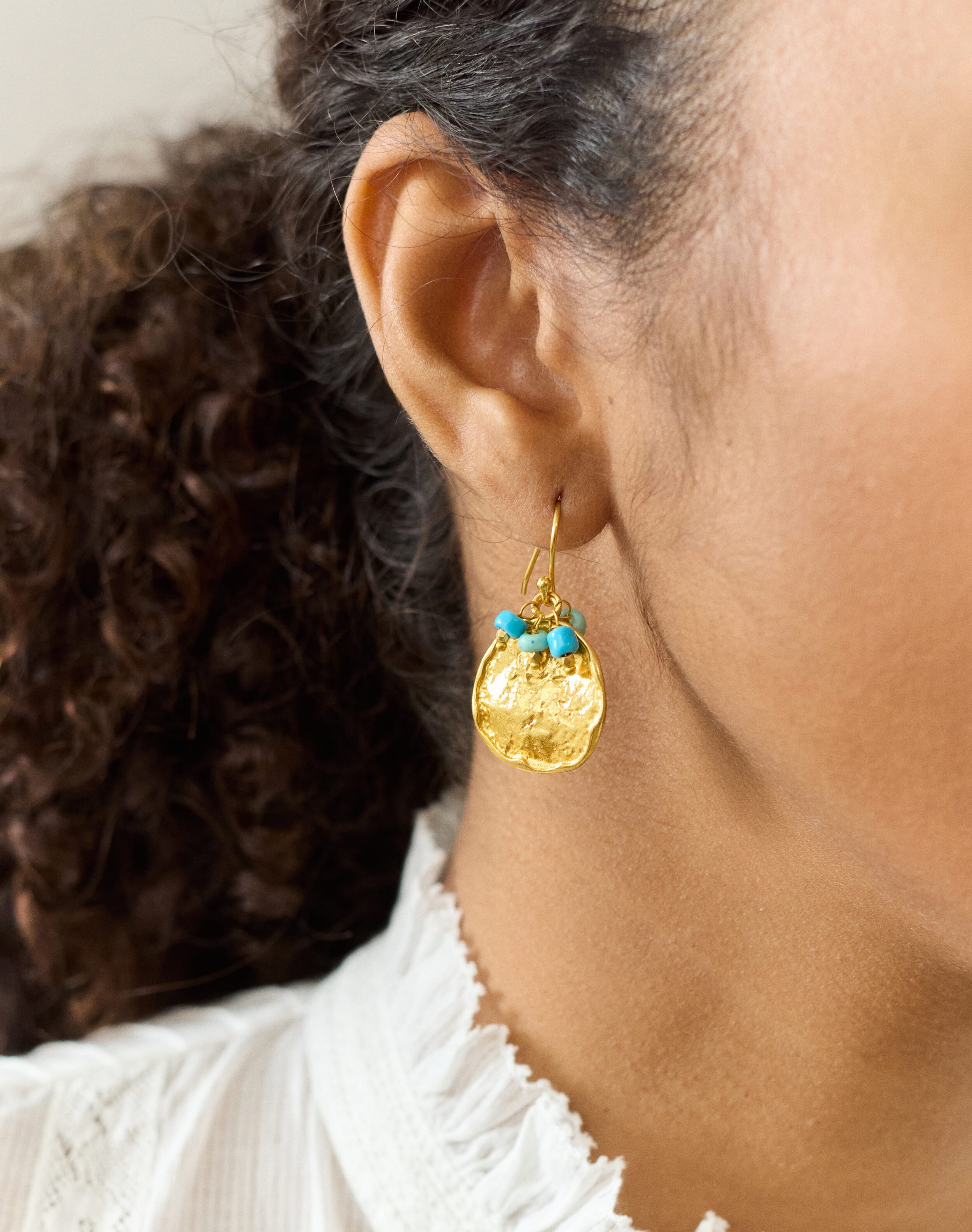 Gold & Turquoise Disc Earrings | Women's | Brora Fashion