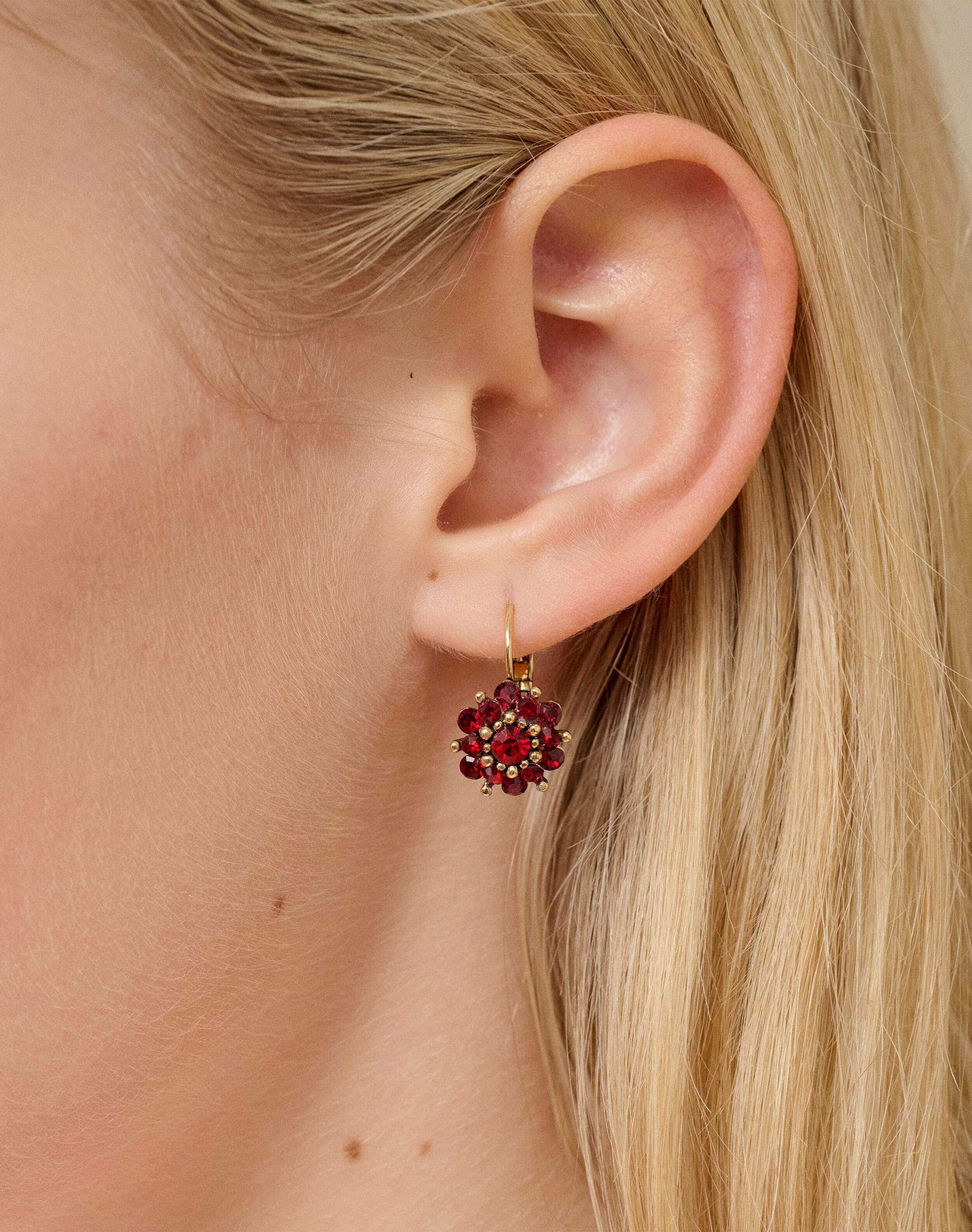 Ruby Crystal Flower Drop Earrings | Jewellery | Brora Clearance