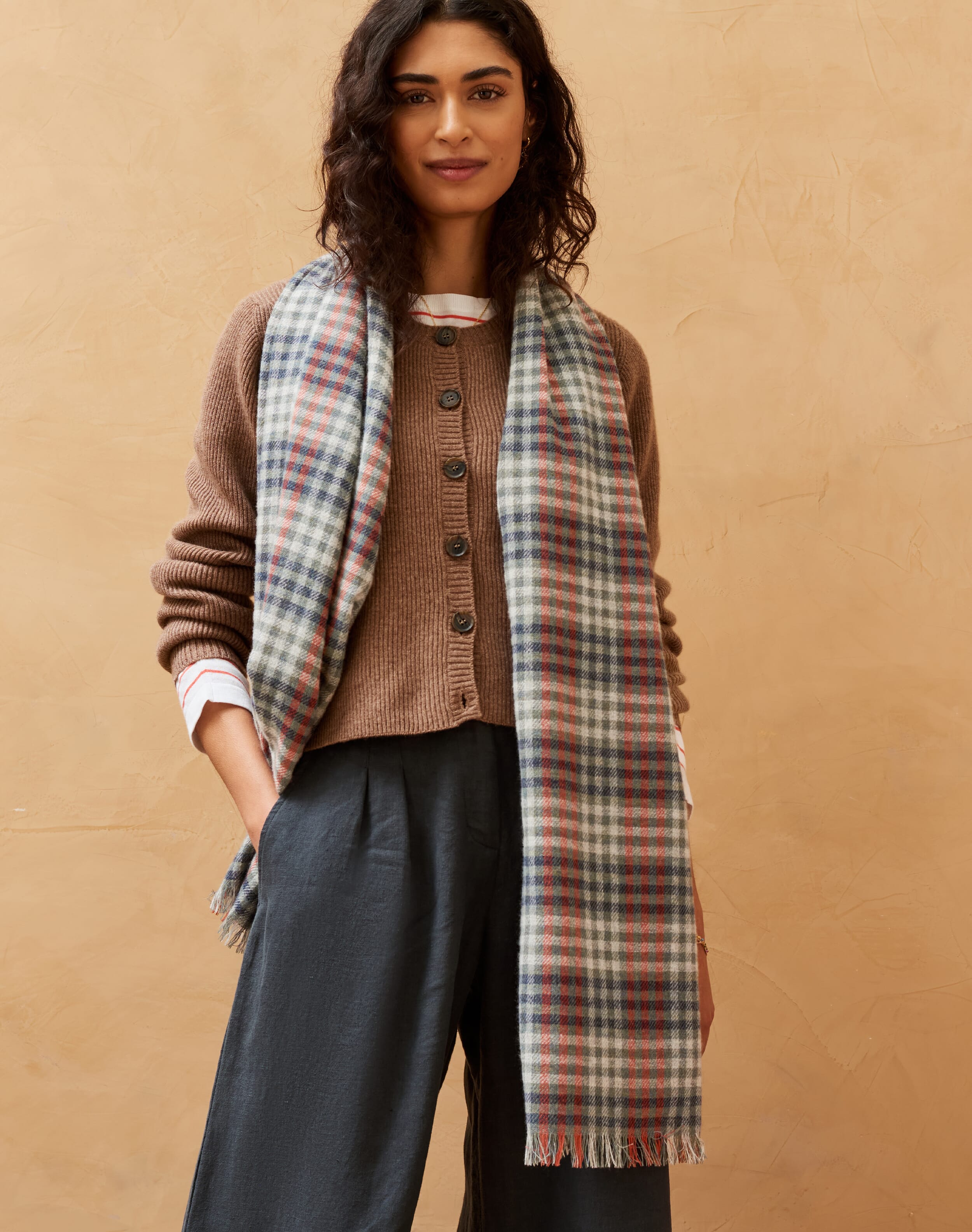 Light Green Checked Scarf | Accessories | Brora Fashion