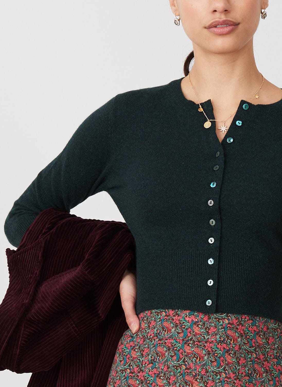 Pine Cashmere Cropped Cardigan | Women's Cardigans | Brora