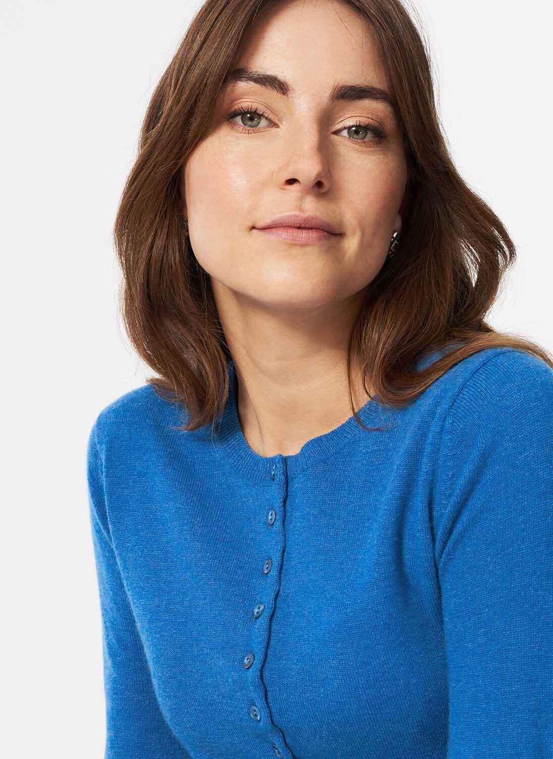 China Blue Cashmere Cropped Cardigan | Women's Cashmere | Brora