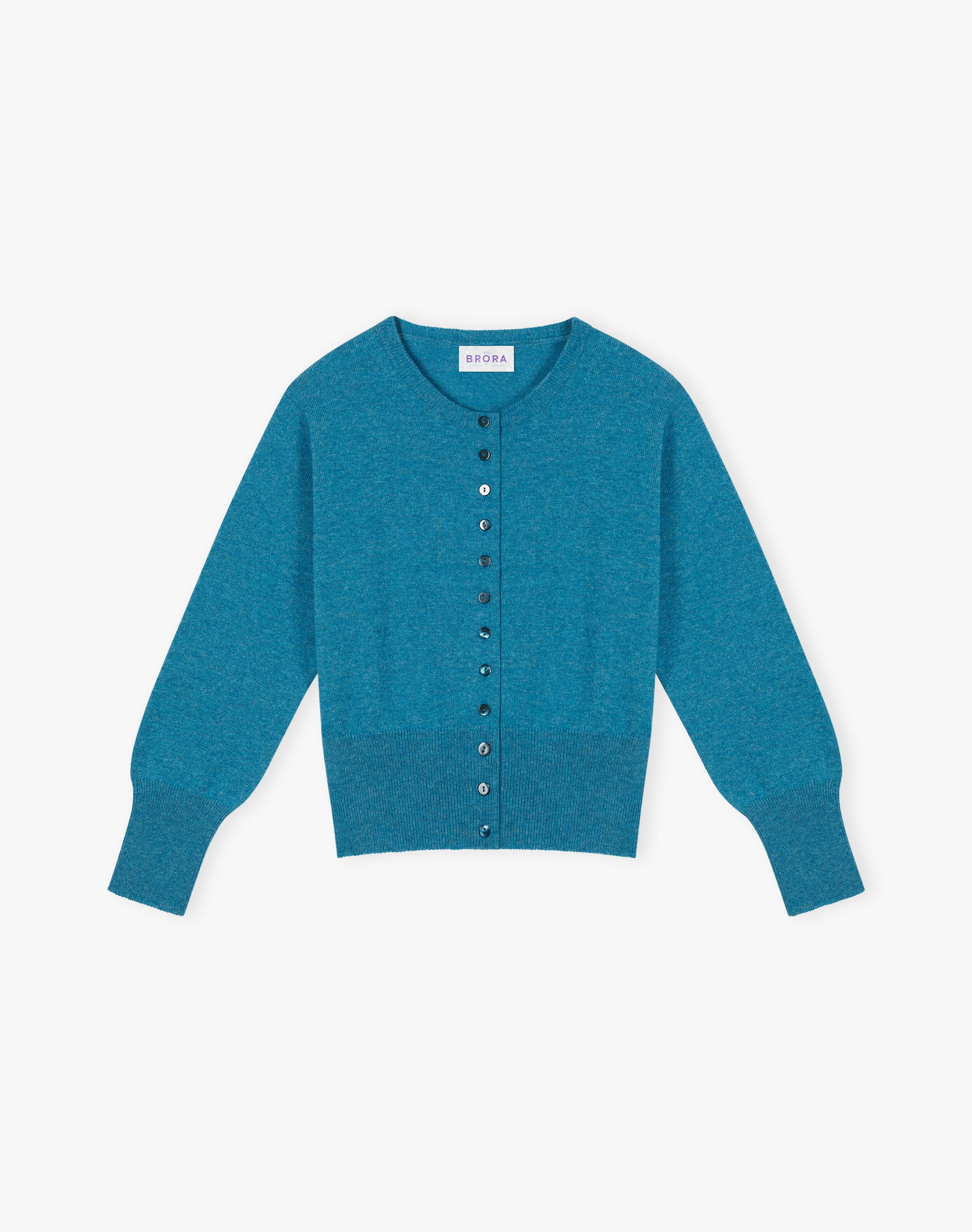 Cashmere Cropped Cardigan in Kingfisher | Women's Knits| Brora
