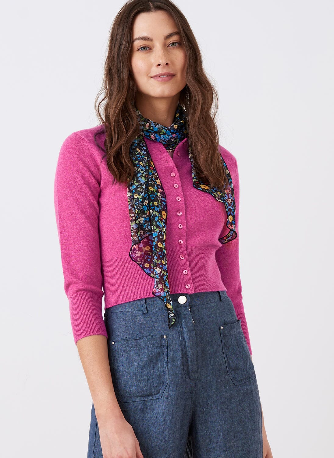 Fuchsia Cashmere Cropped Cardigan | Women's Cardigans | Brora