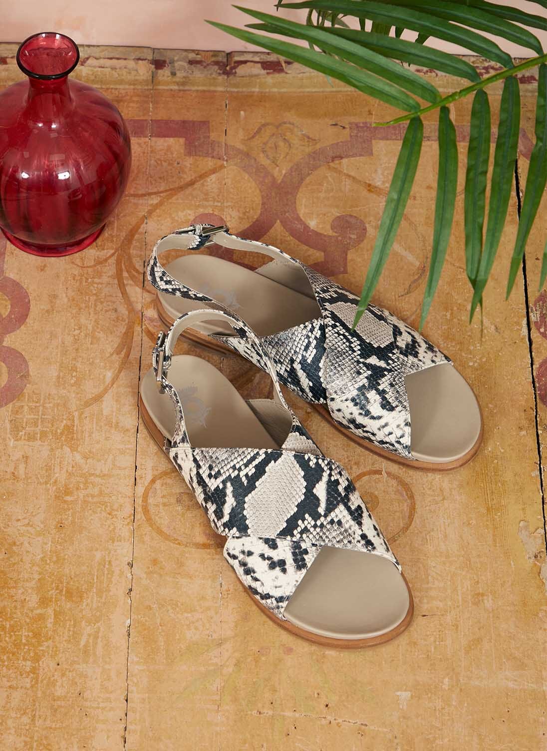 Monochrome Snake Print Sandals | Women's Shoes & Boots | Brora UK