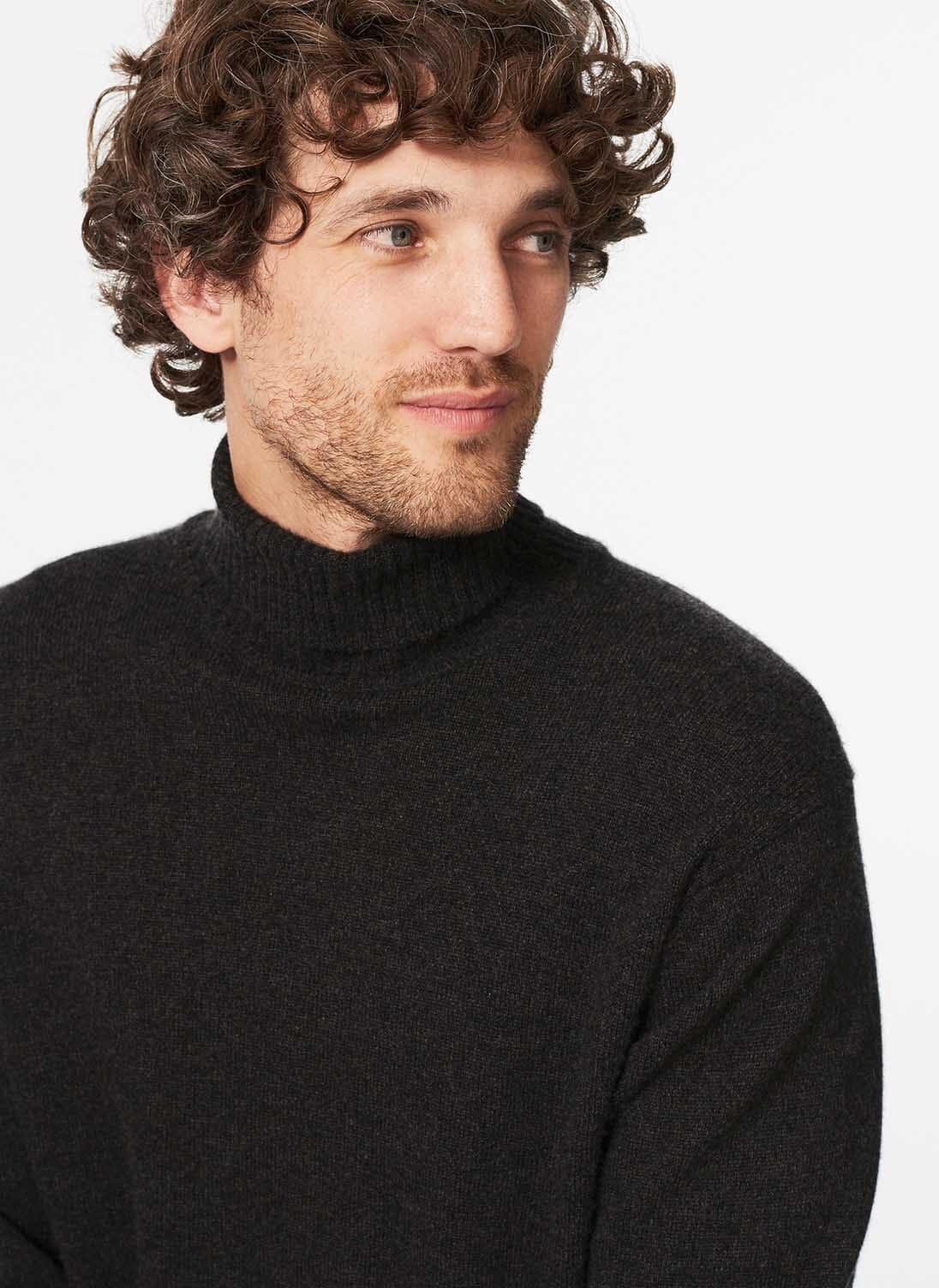 Charcoal Cashmere Polo Neck | Men's Knitwear | Brora