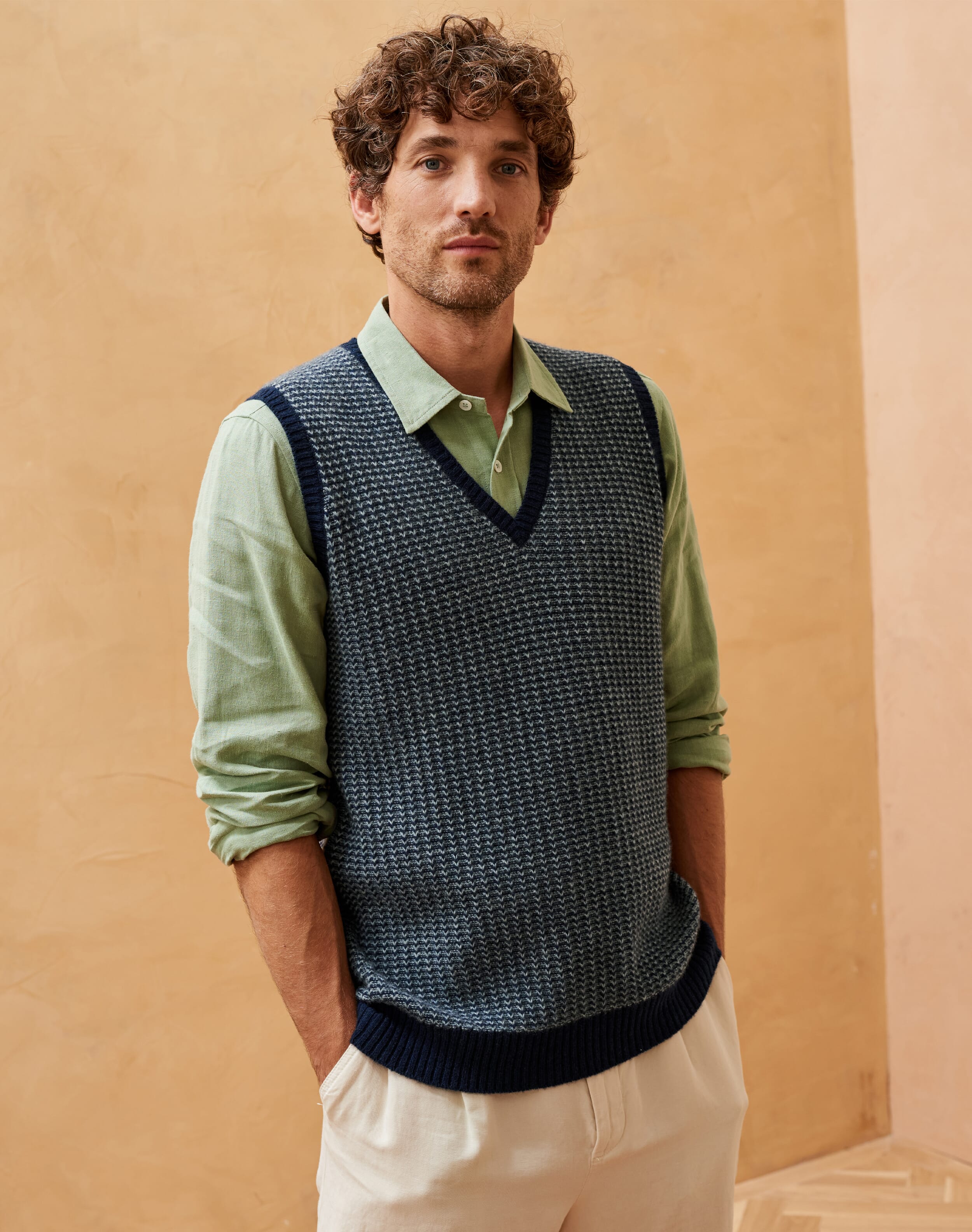 Navy Cashmere Textured Tank | Men's Tanks | Brora Fashion