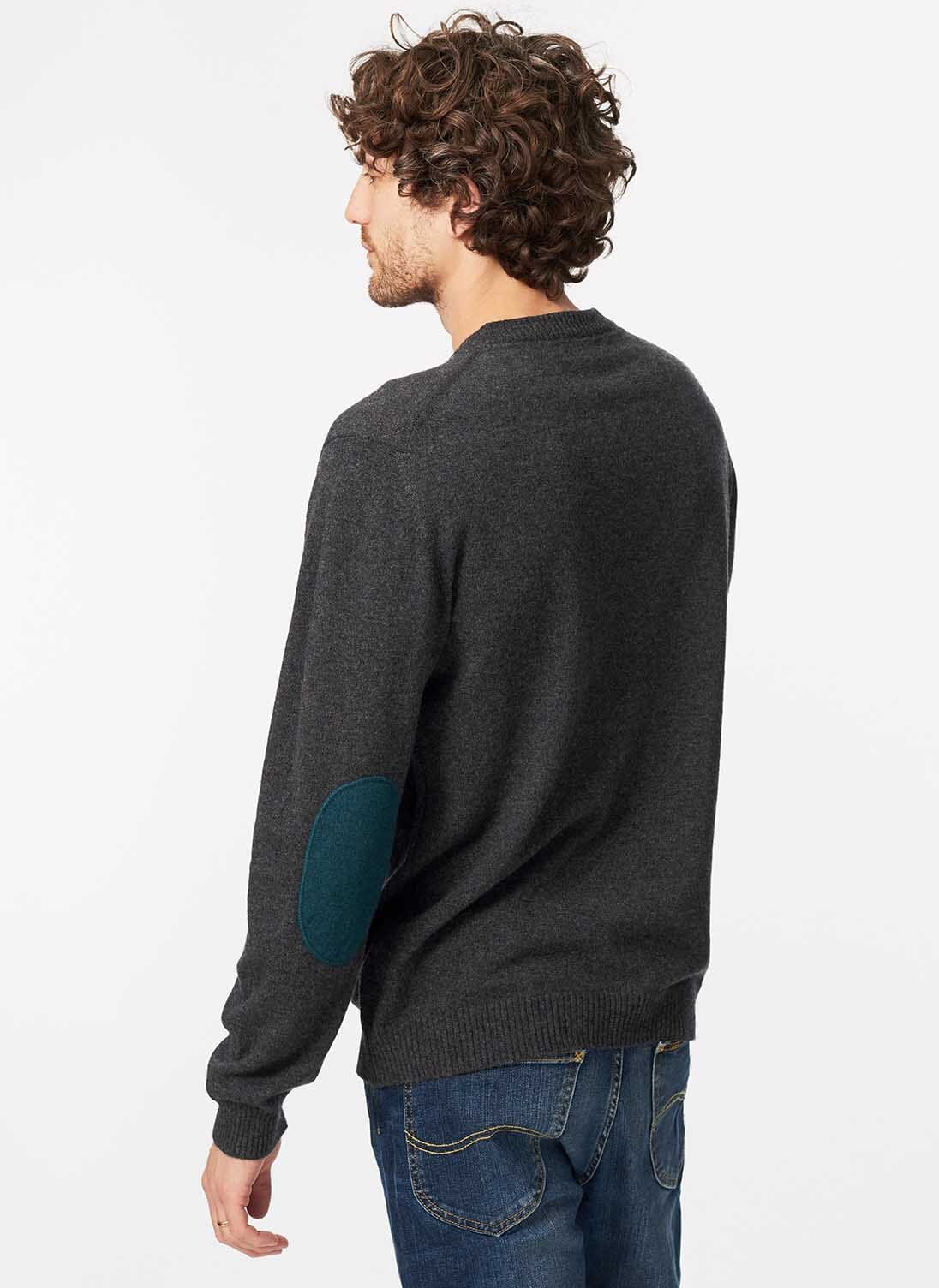 Charcoal Cashmere Elbow Patch Jumper | Men's Cashmere | Brora