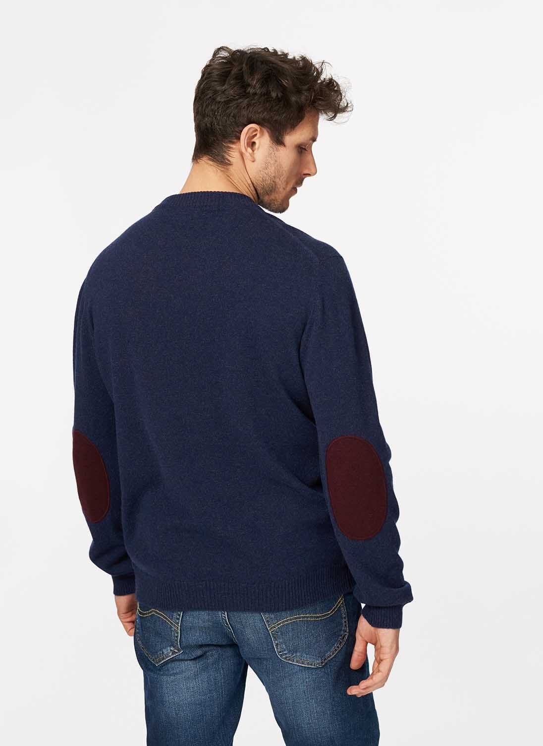 French Navy Cashmere Elbow Patch Jumper | Men's Cashmere | Brora