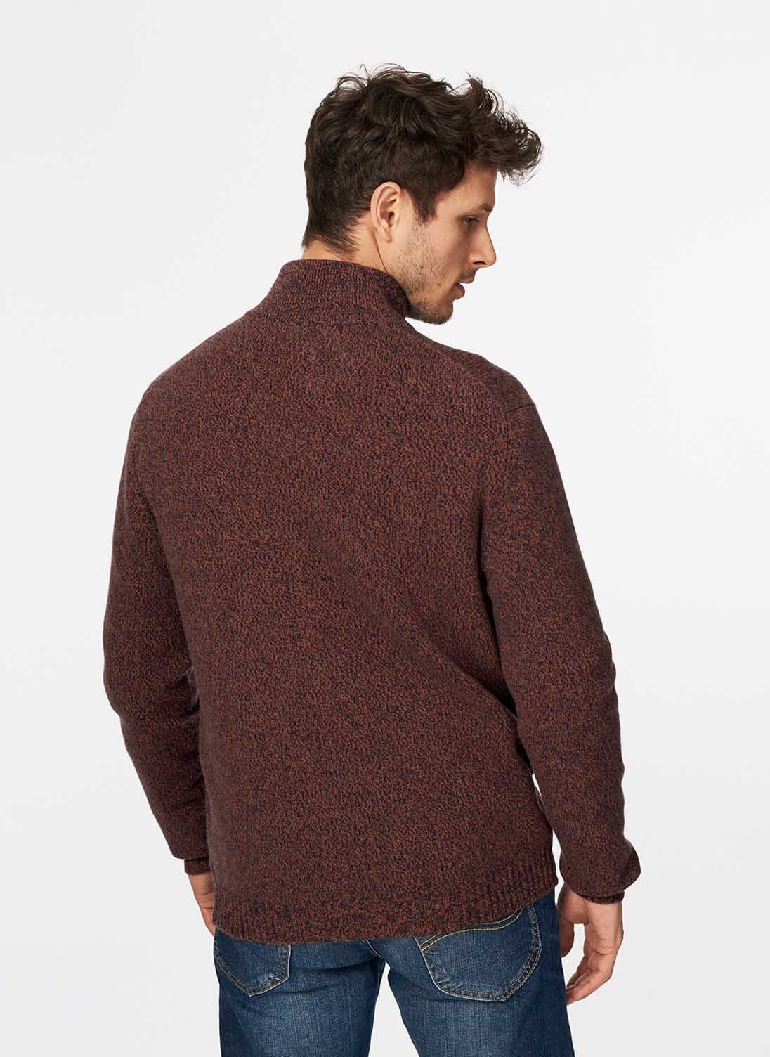 Men's French Navy & Rust Cashmere Marl Zip Turtle Neck | Brora