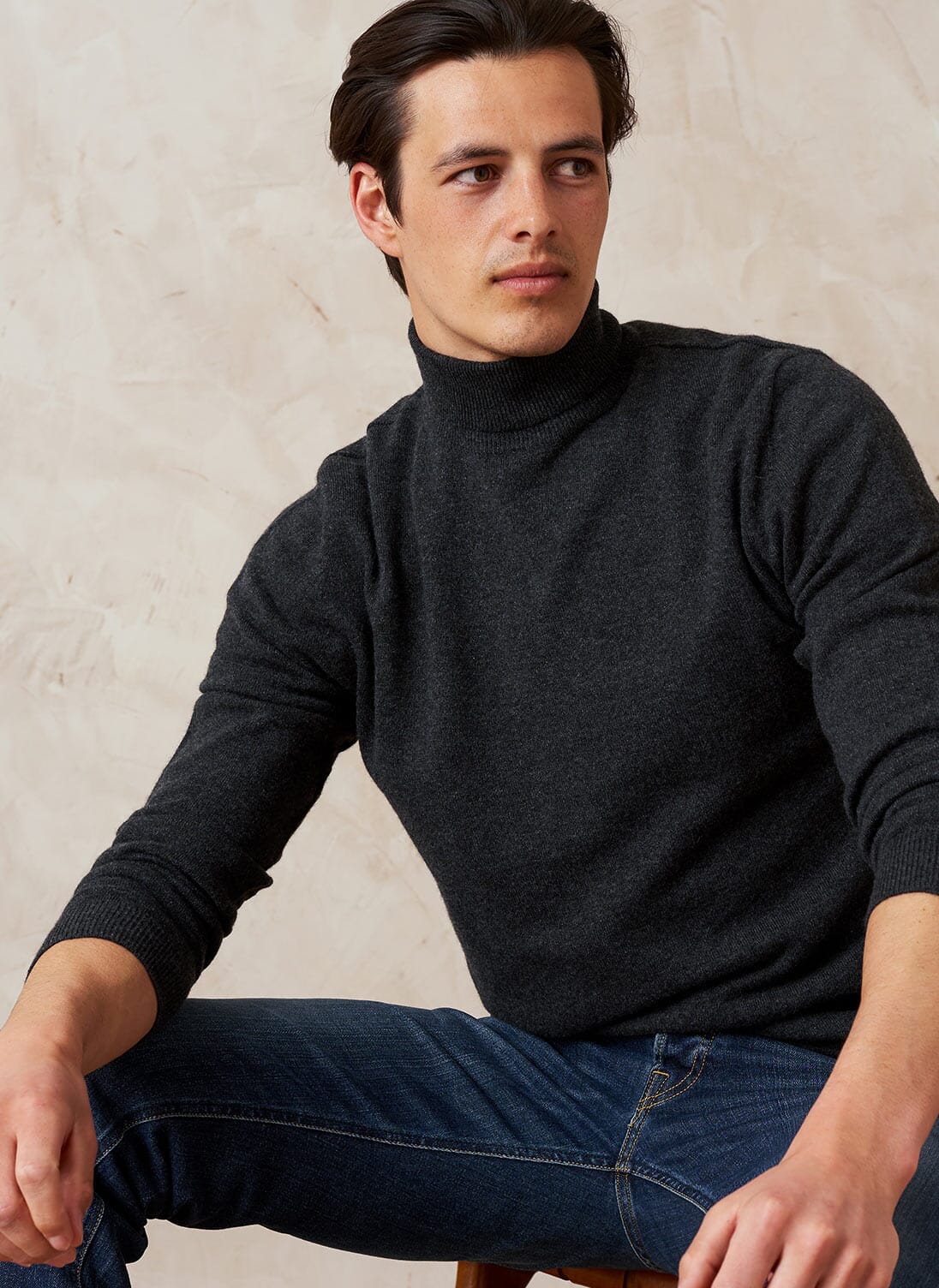 Carbon Cashmere Fine Polo Neck | Men's Polo Necks | Brora
