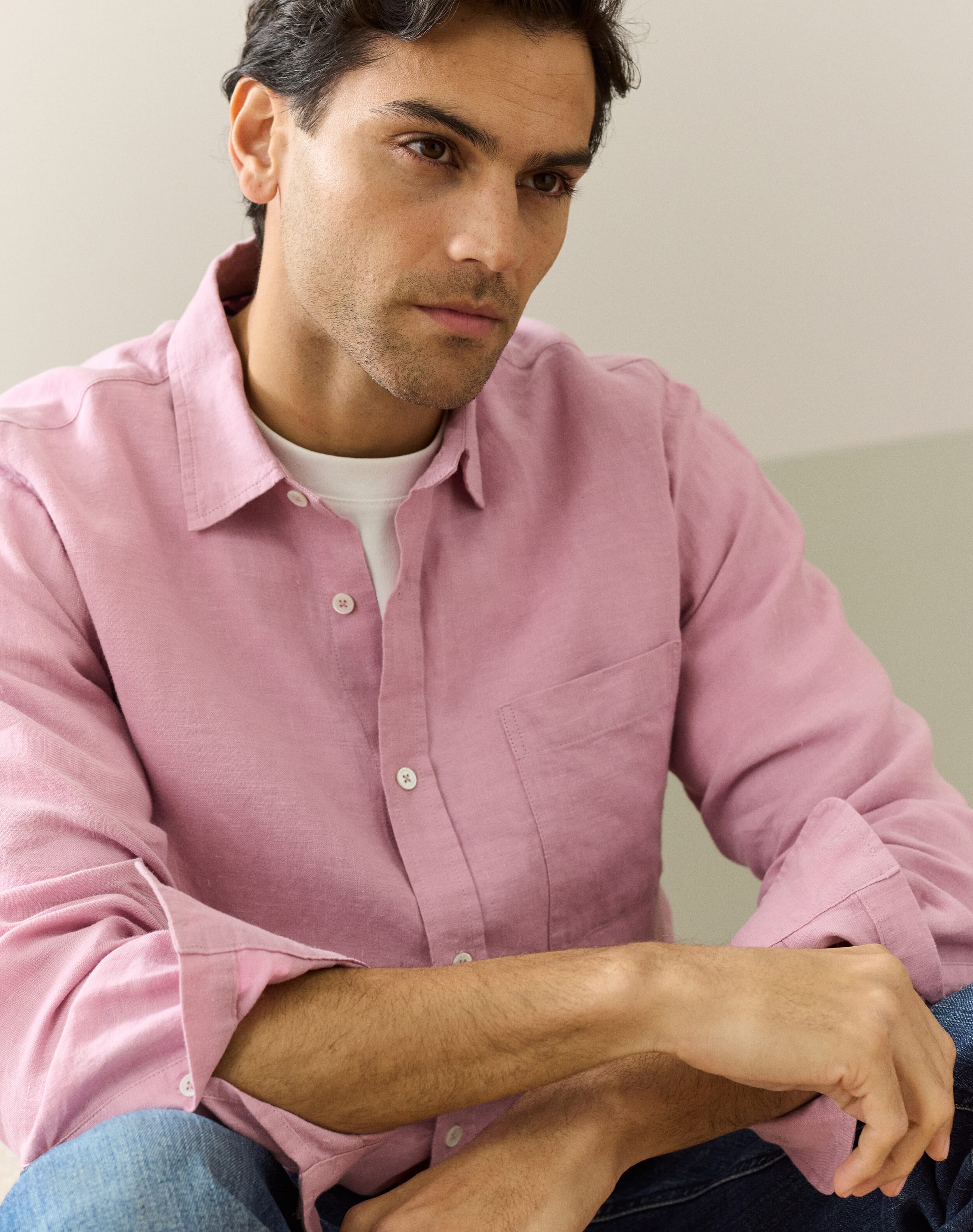 Men's Laundered Linen Shirt in Rosewood | Men's Shirts | Brora