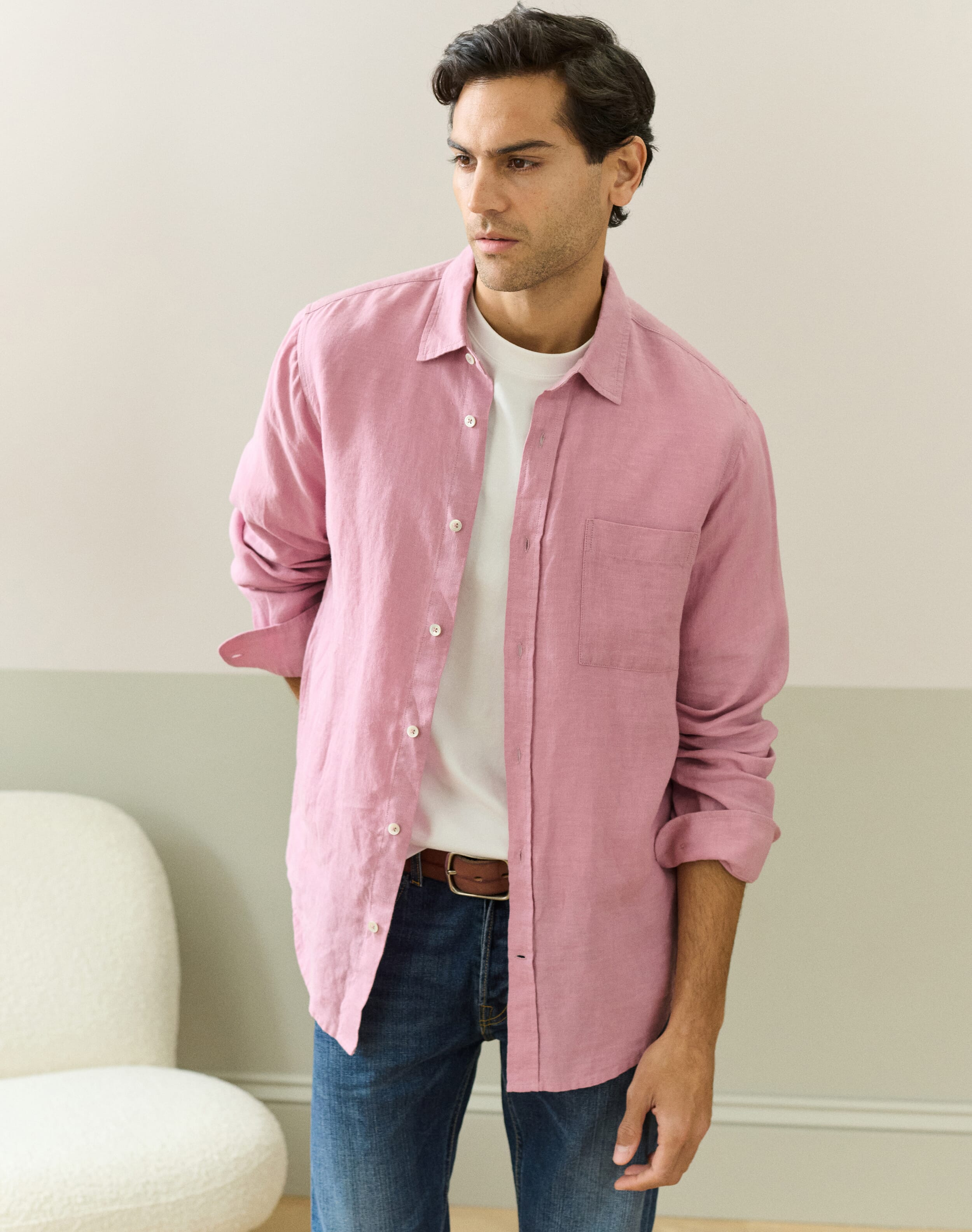 Men's Laundered Linen Shirt in Rosewood | Men's Shirts | Brora