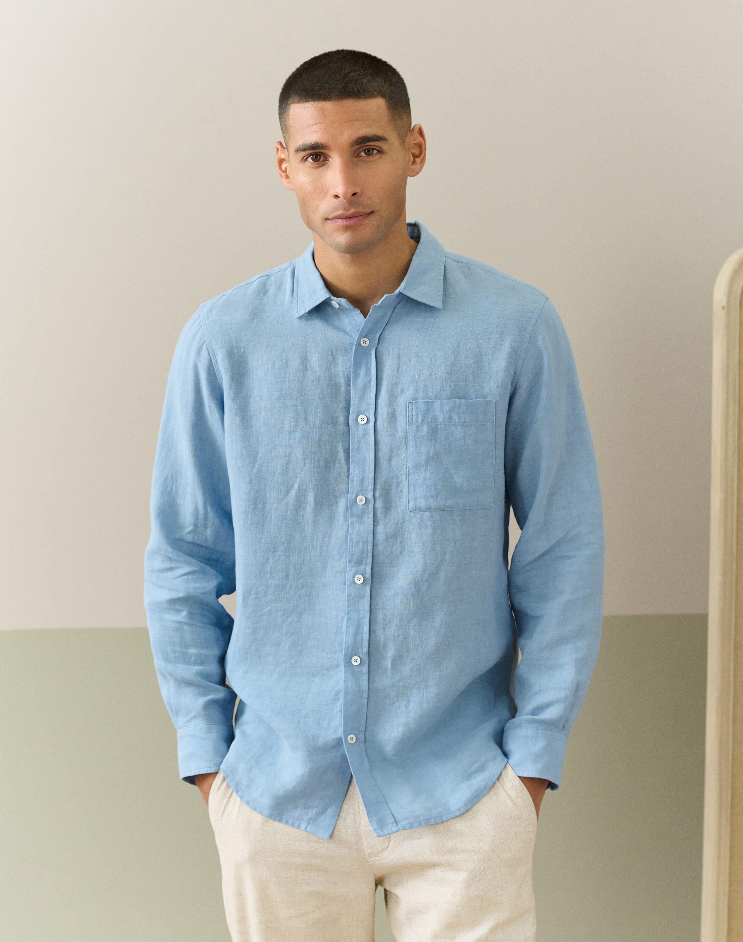 Men's Laundered Linen Shirt in Periwinkle | Menswear | Brora