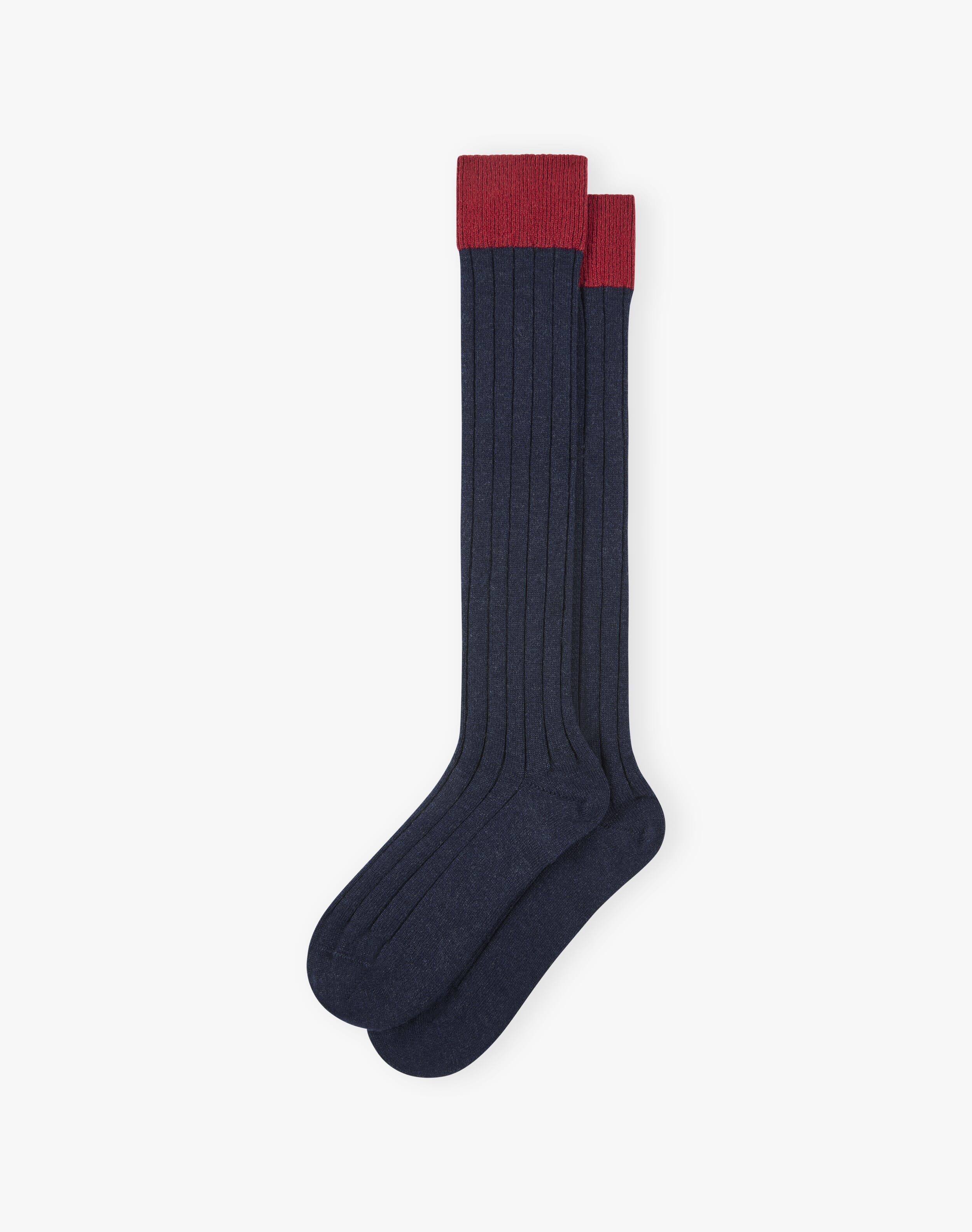 Women's Cashmere Long Socks in French Navy & Garnet | Clearance