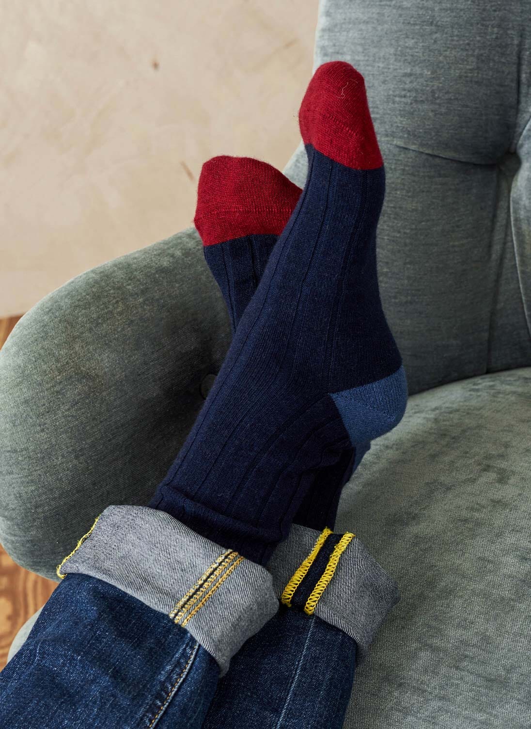 French Navy Cashmere Patch Socks | Men's Accessories | Brora