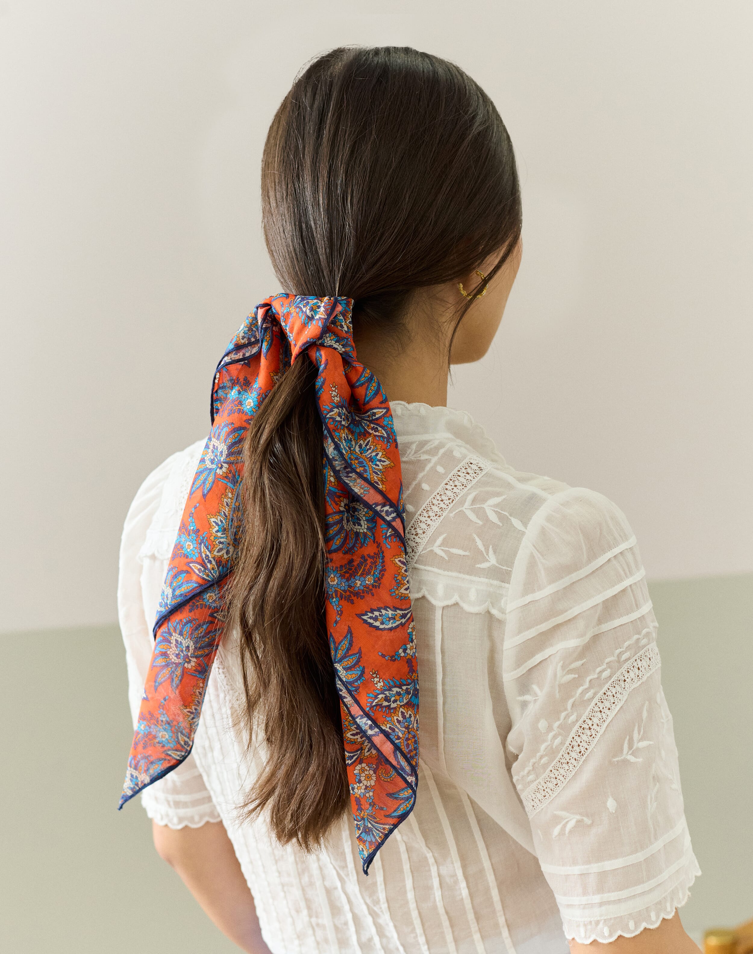 Liberty Print Cotton Chiffon Square in Clementine | Scarves