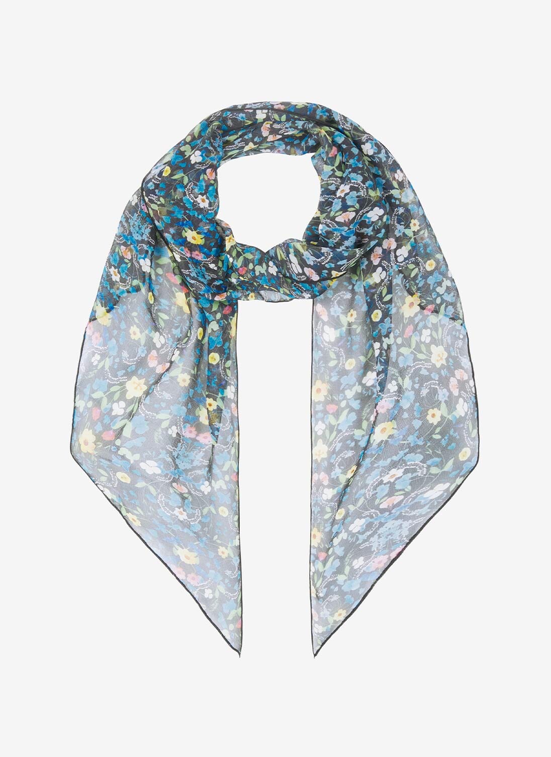 Black Meadow Liberty Print Silk Chiffon Scarf | Scarves | Brora